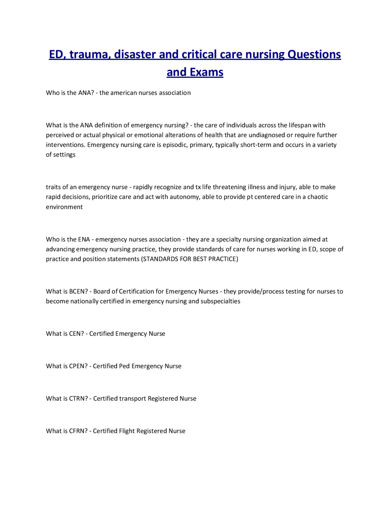 Emergency Nursing: Questions and Exams for Students | Exams Nursing ...