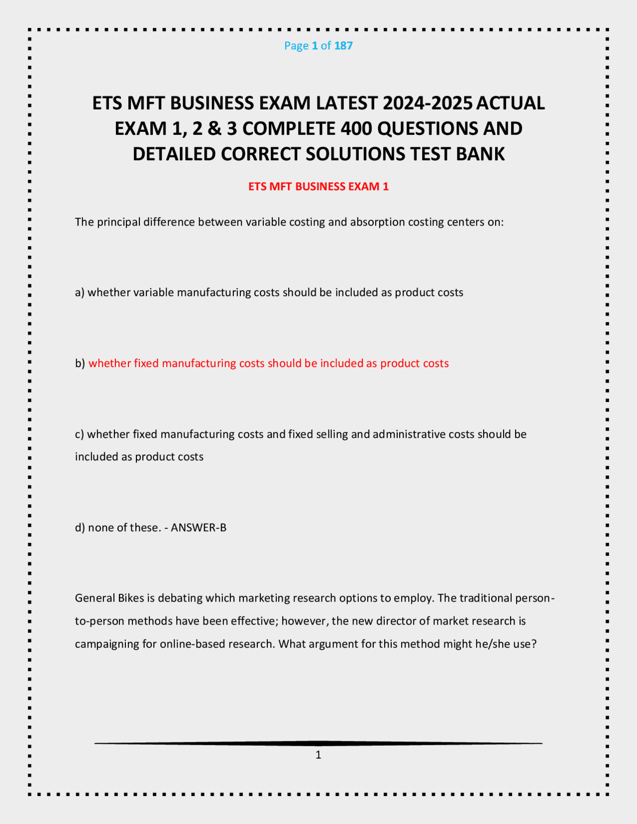 ETS MFT BUSINESS EXAM LATEST 2024-2025 ACTUAL EXAM 1, 2 & 3 COMPLETE ...