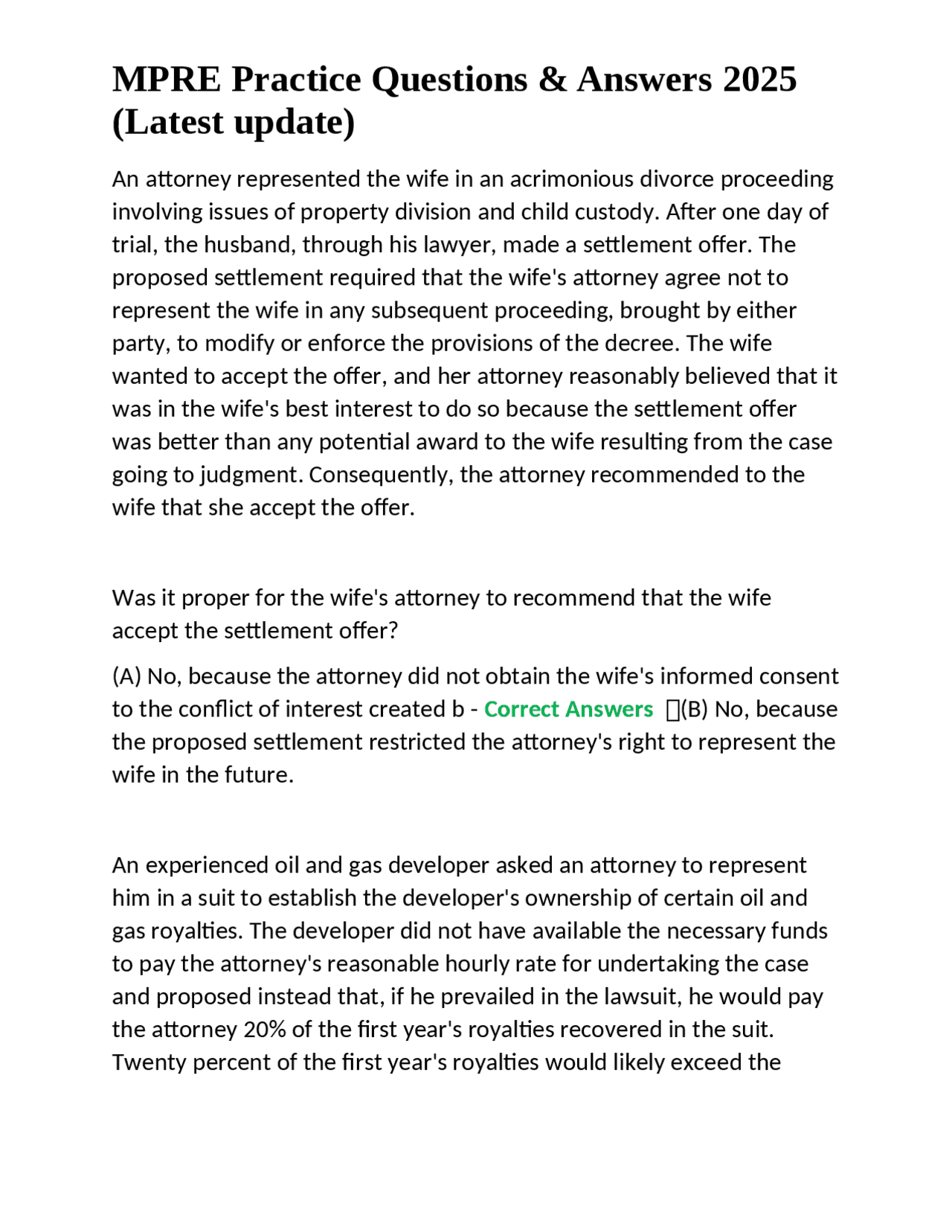 MPRE Practice Questions & Answers 2025 (Latest update) | Exams Nursing ...