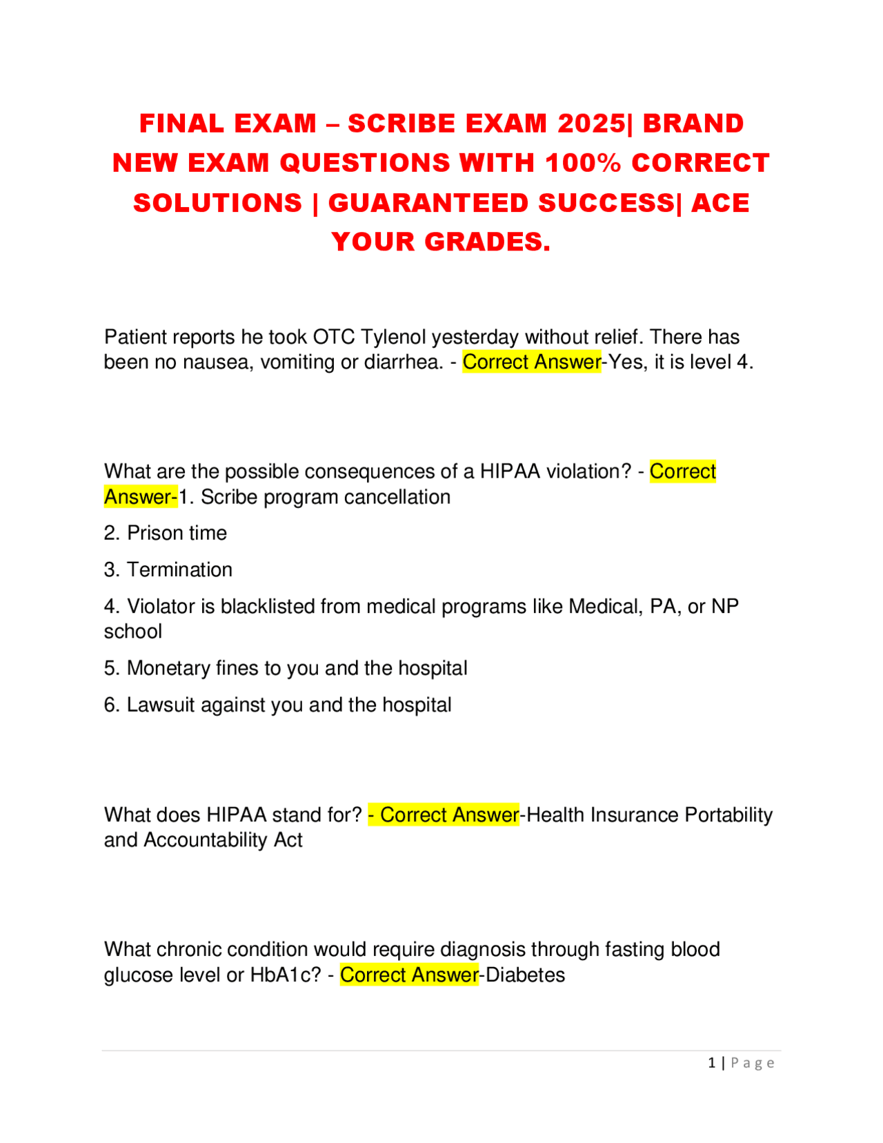 FINAL EXAM – SCRIBE EXAM 2025| BRAND NEW EXAM QUESTIONS WITH 100% ...