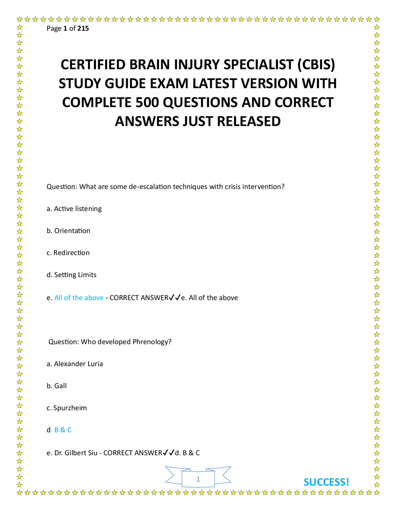 CERTIFIED BRAIN INJURY SPECIALIST (CBIS) STUDY GUIDE EXAM LATEST ...