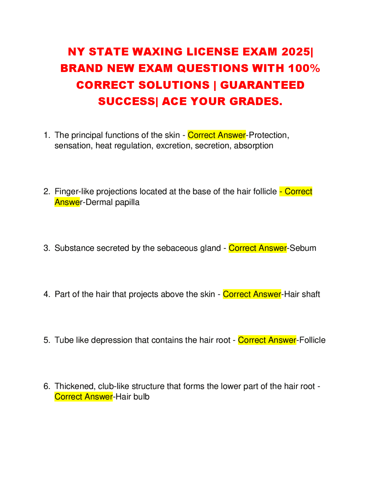 NY State Waxing License Exam 2025: Practice Questions and Answers ...