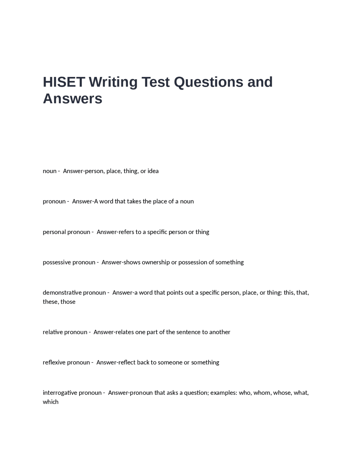 HISET Writing Test: Grammar Definitions and Examples | Exams Nursing ...