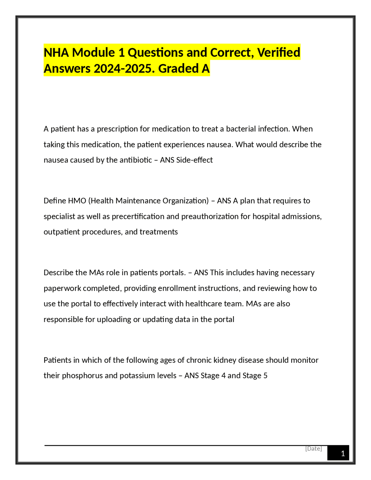 NHA Module 1 Questions and Answers: Medical Assistant Training | Exams ...