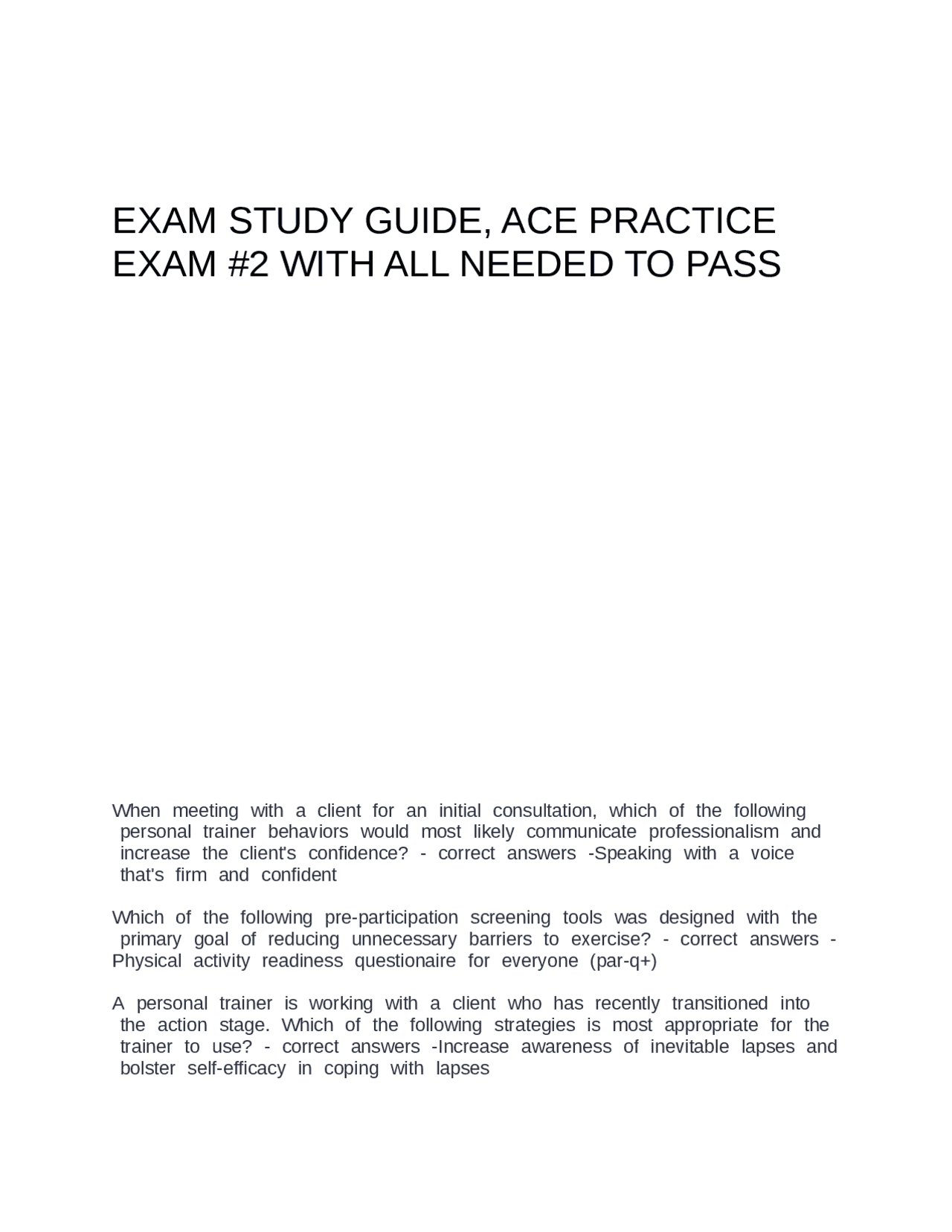 ACE Practice Exam #2 Study Guide for Personal Trainers | Exams Nursing ...