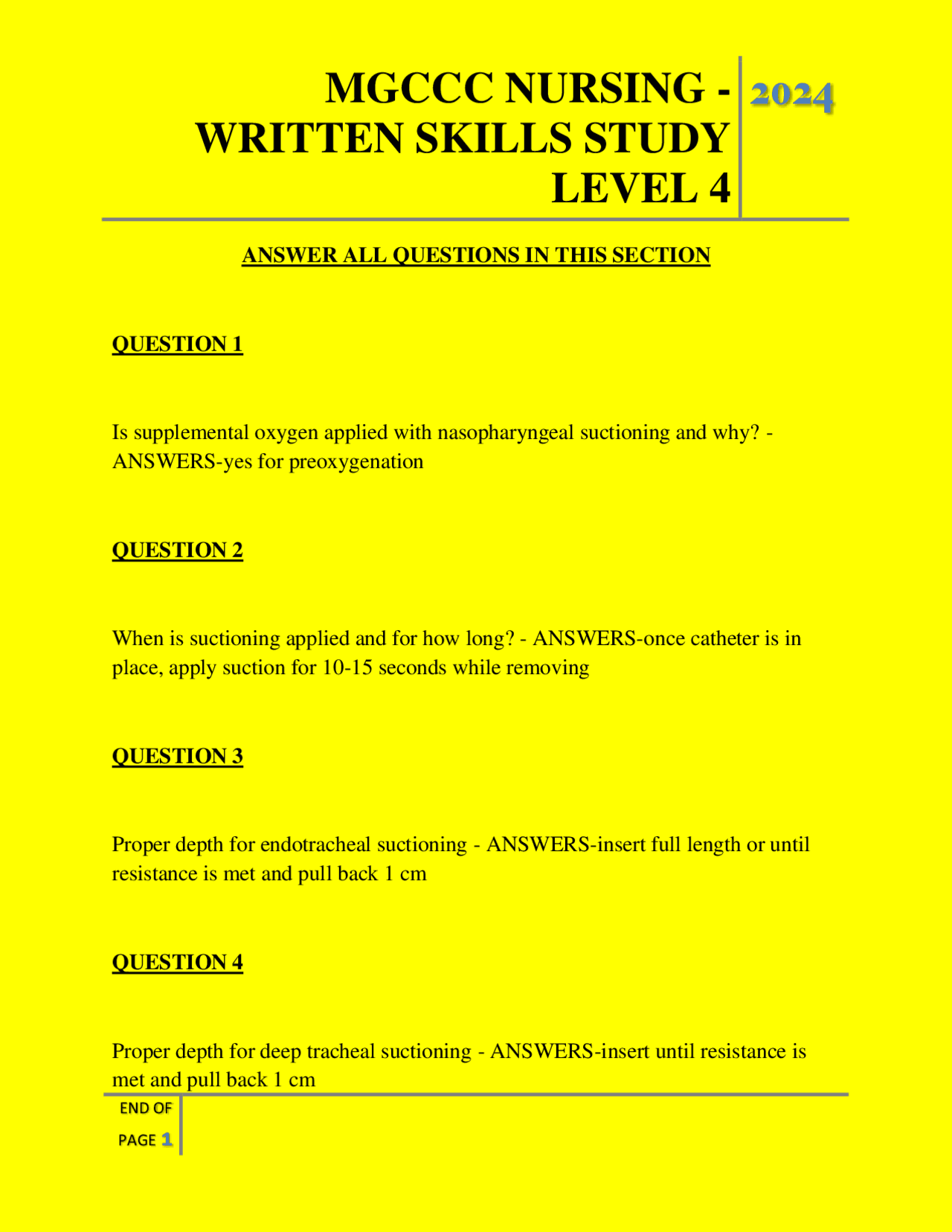 MGCCC Nursing Written Skills Study: Level 4 - 2024 | Exams Nursing ...