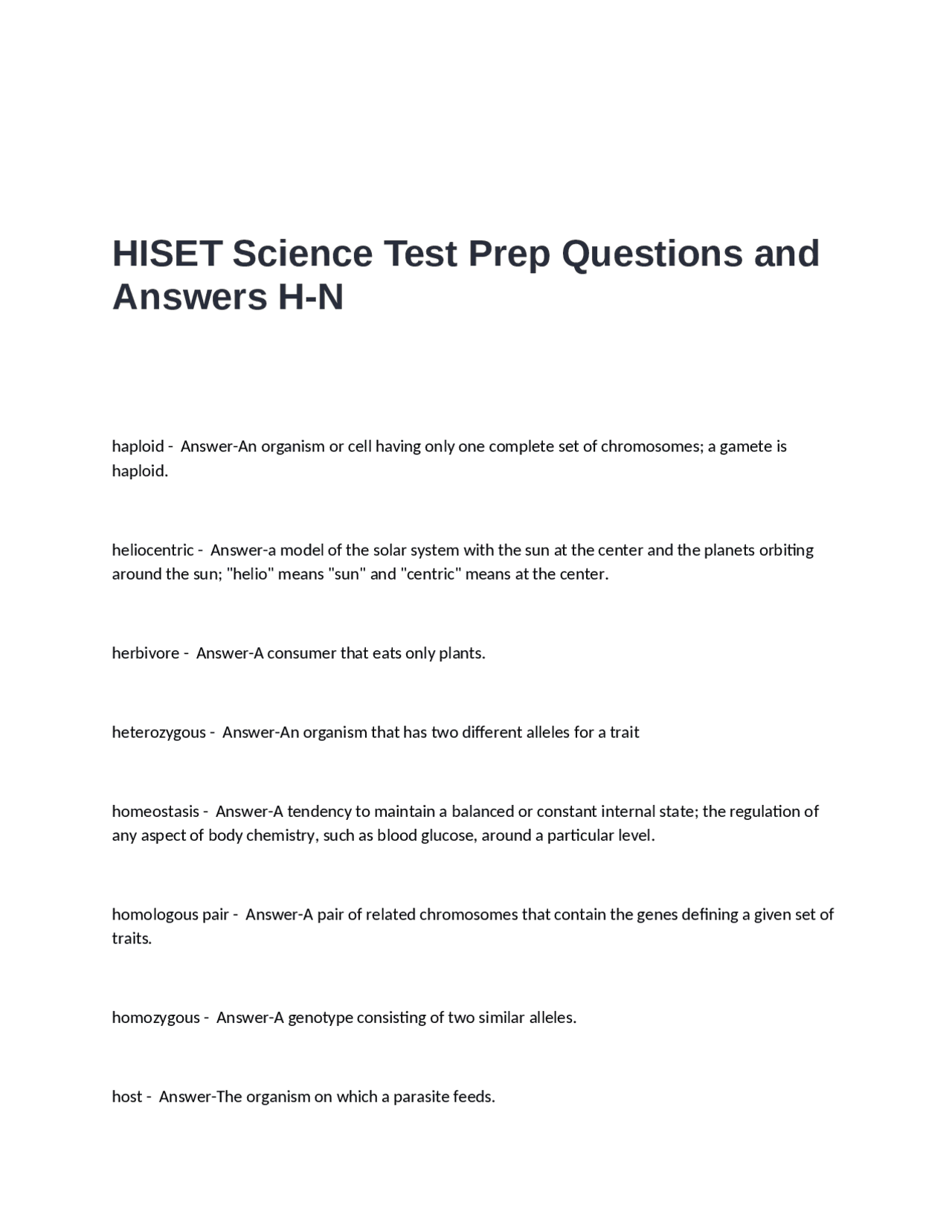 HISET Science Test Prep: Definitions and Explanations (H-N) | Exams ...