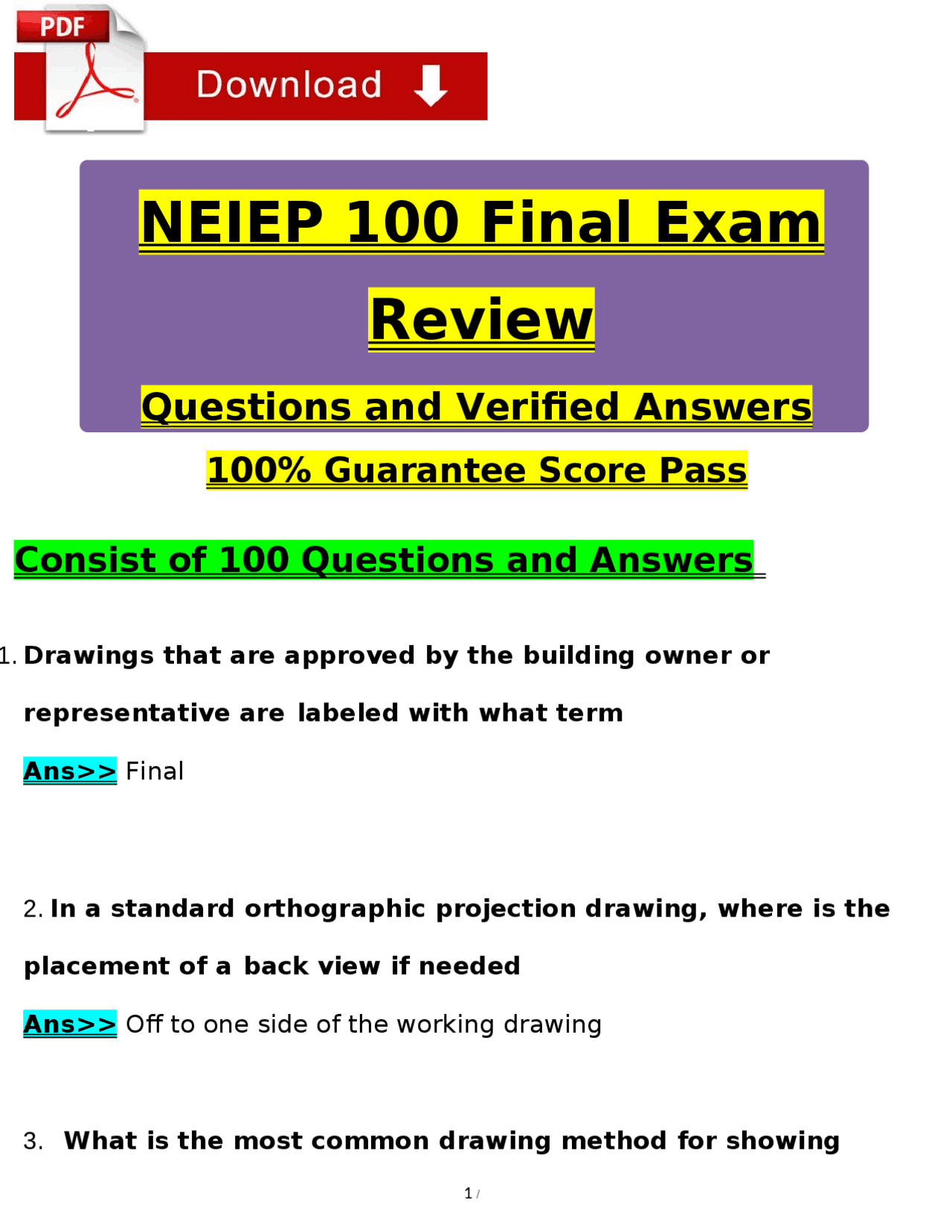 NEIEP 100 Final Exam Review Questions With Answers – Latest Updated ...