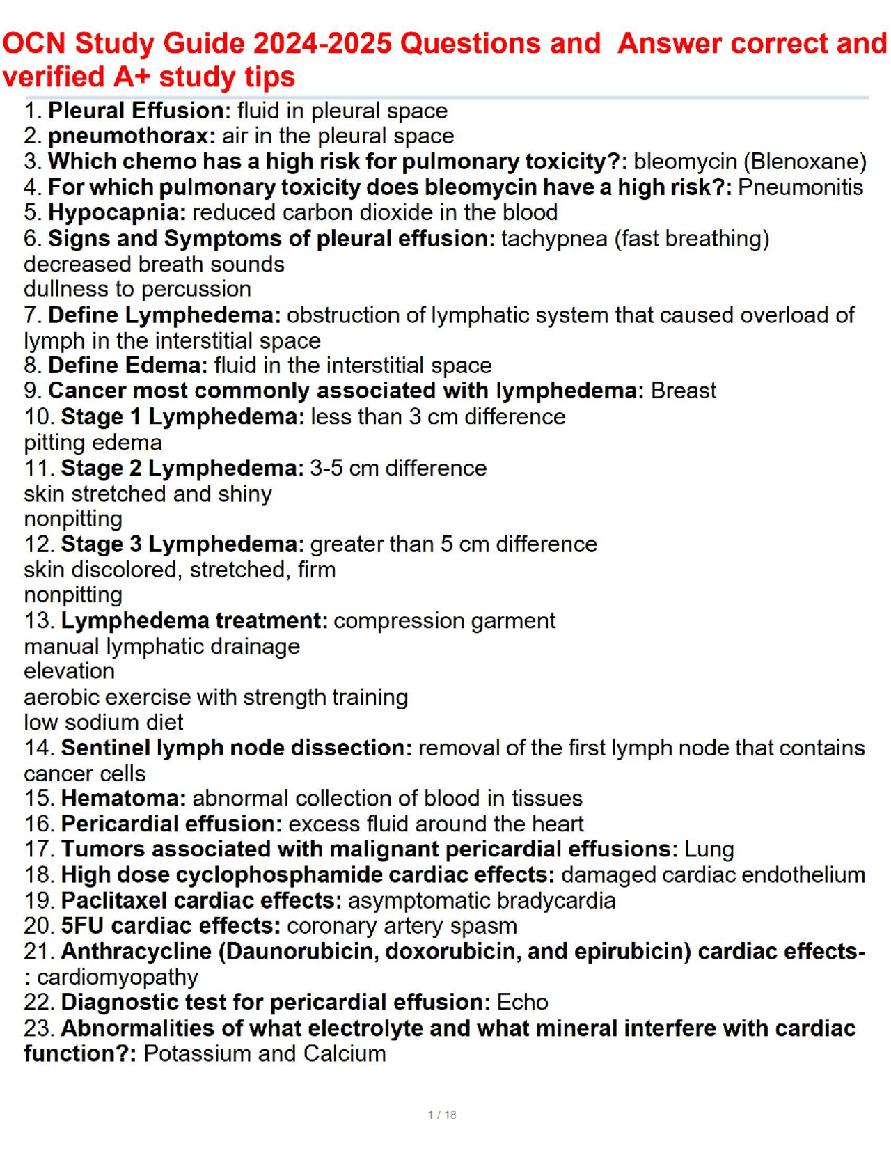 OCN Study Guide 2024-2025 Questions and Answer correct and verified A+ ...