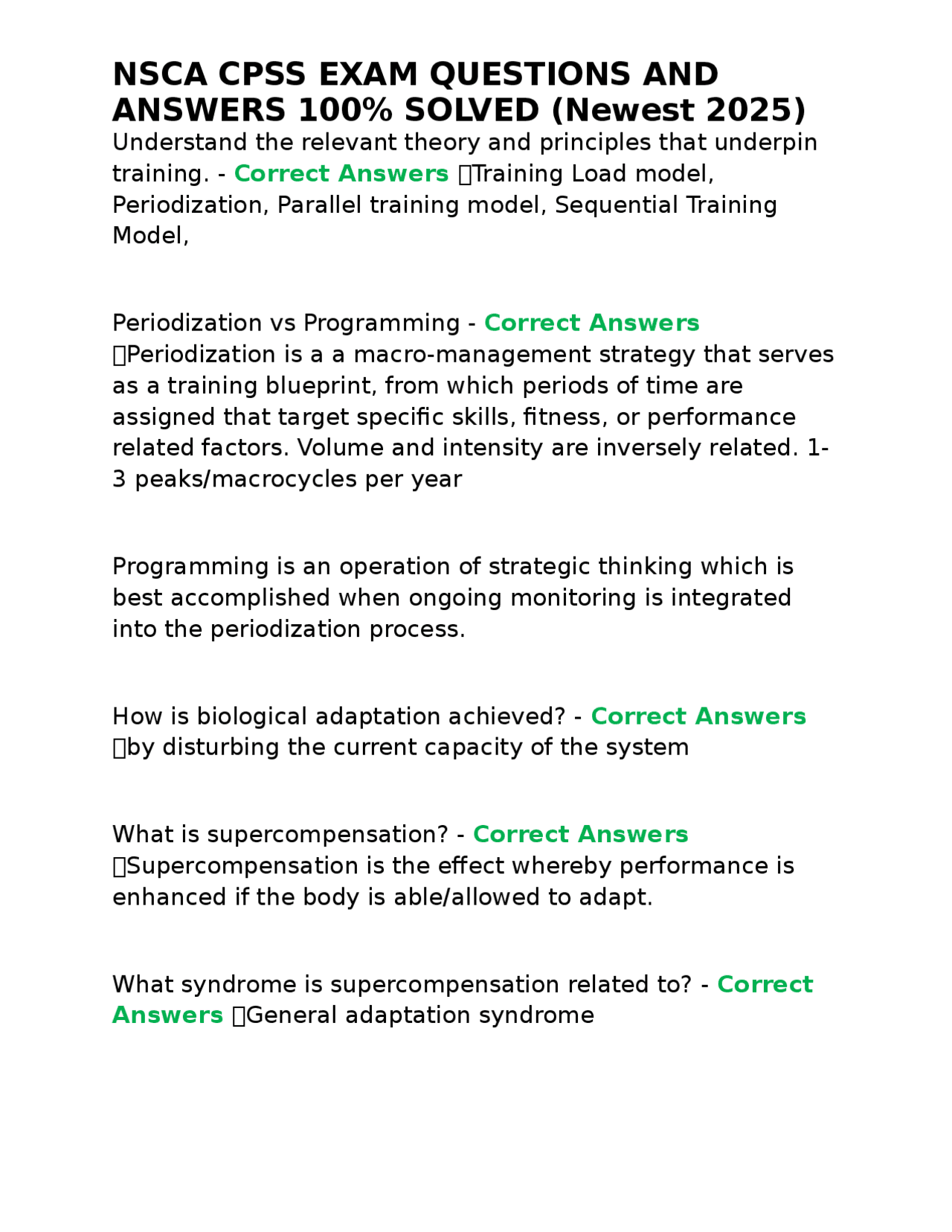 NSCA CPSS Exam Questions and Answers: Training Load, Periodization, and ...