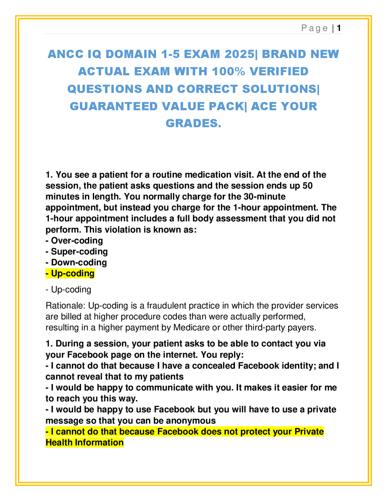 ANCC IQ DOMAIN 1-5 EXAM 2025| BRAND NEW ACTUAL EXAM. | Exams Nursing ...