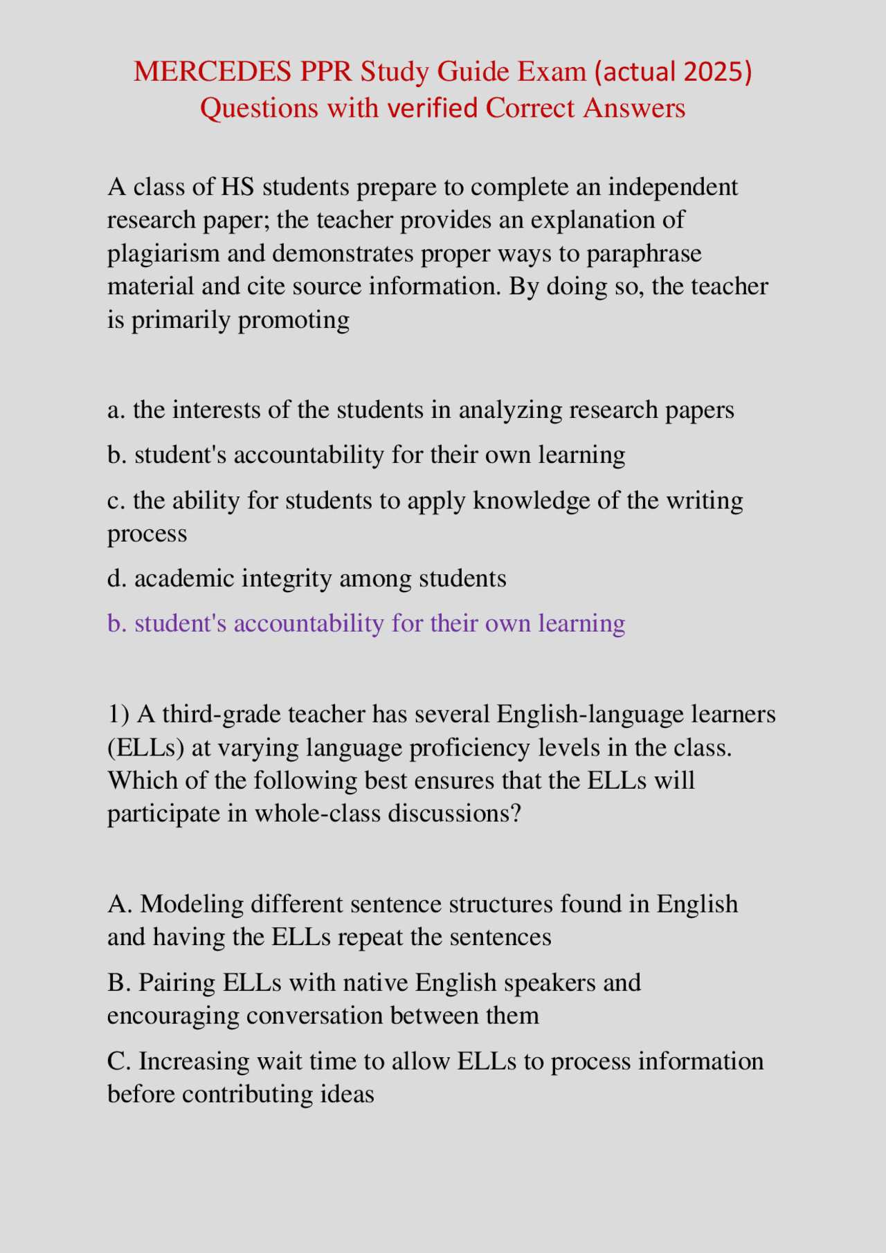 MERCEDES PPR Study Guide Exam (actual 2025) Questions with verified ...