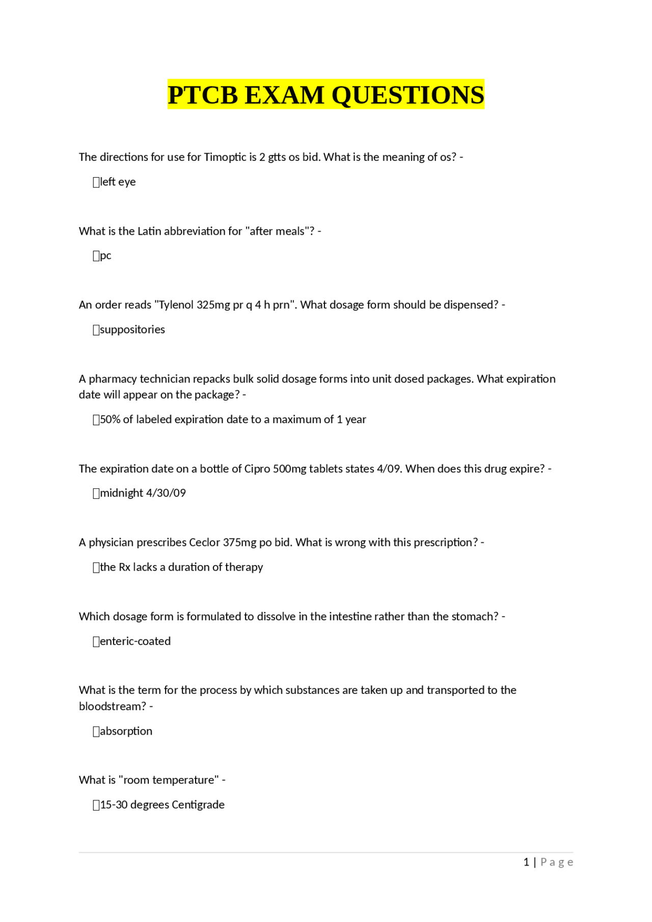 PTCB Exam Questions: Pharmacy Technician Practice Exam | Exams Medicine ...