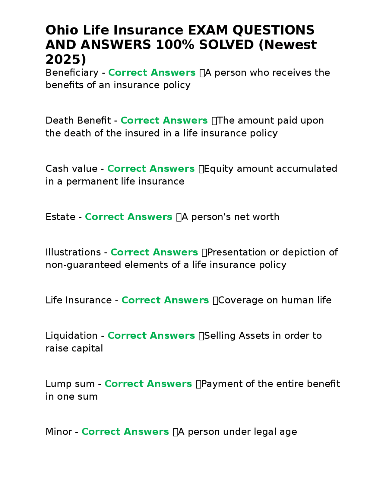 Ohio Life Insurance Exam Questions and Answers: A Comprehensive Guide ...