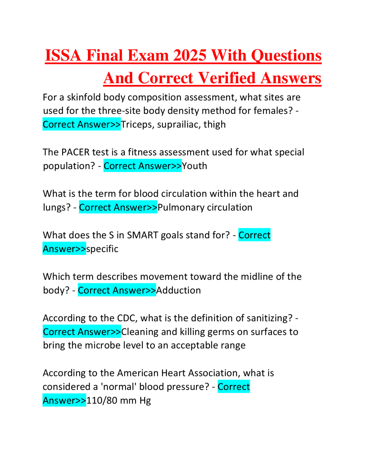 ISSA Final Exam 2025: Questions and Answers for Fitness Professionals ...