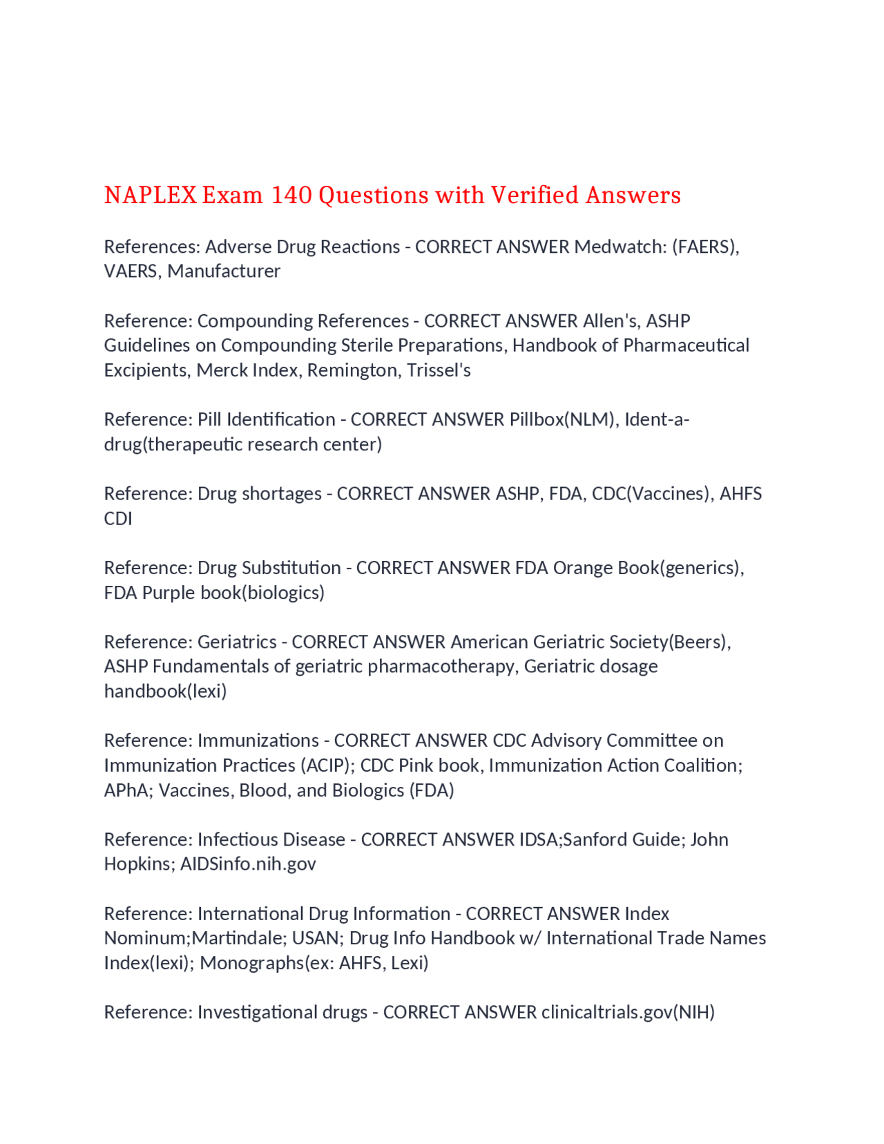 NAPLEX Exam 140 Questions with Verified Answers,100% CORRECT | Exams ...