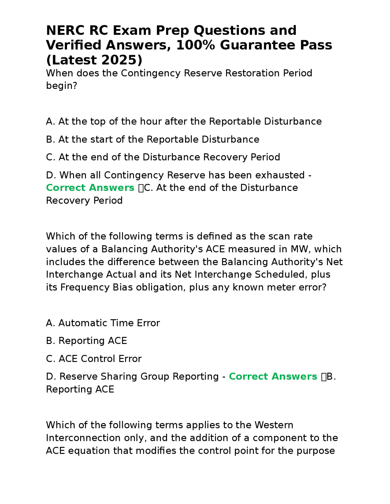 NERC RC Exam Prep Questions and Verified Answers, 100% Guarantee Pass ...