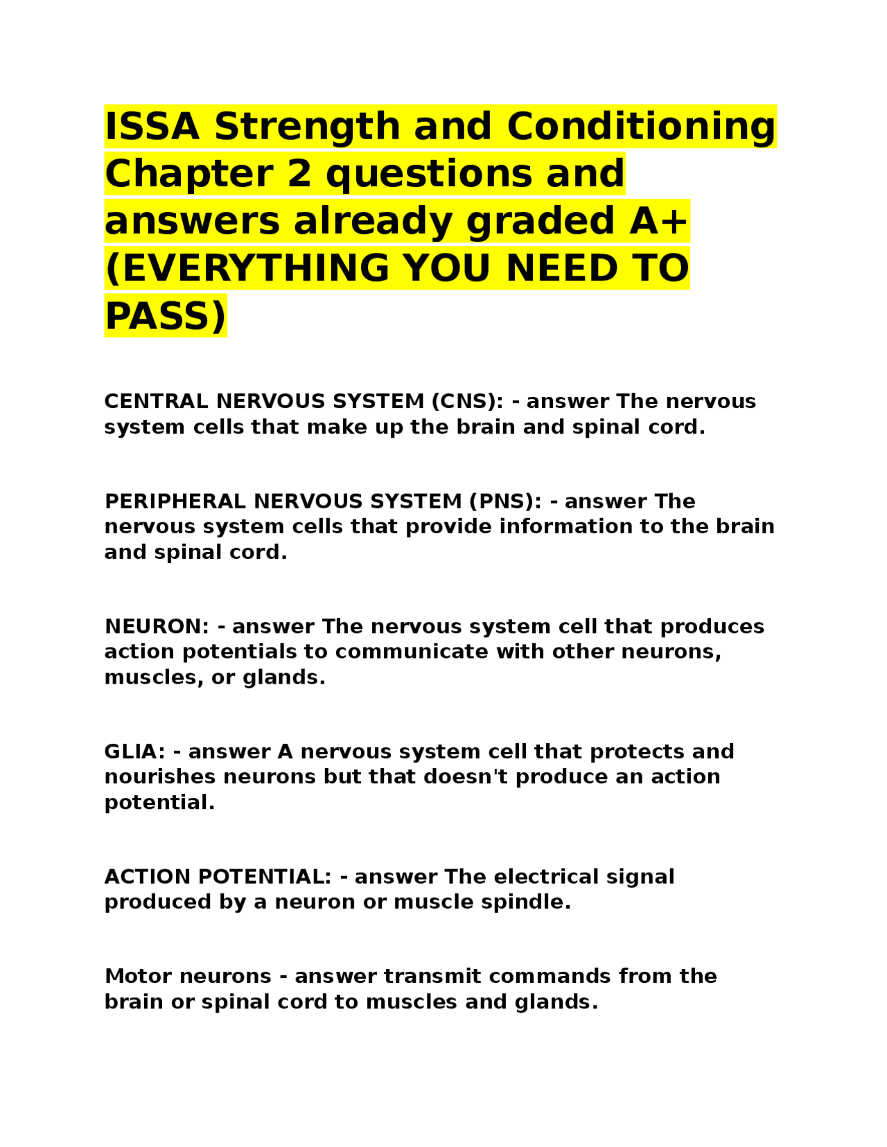 ISSA Strength and Conditioning Chapter 2: Nervous System - Questions ...
