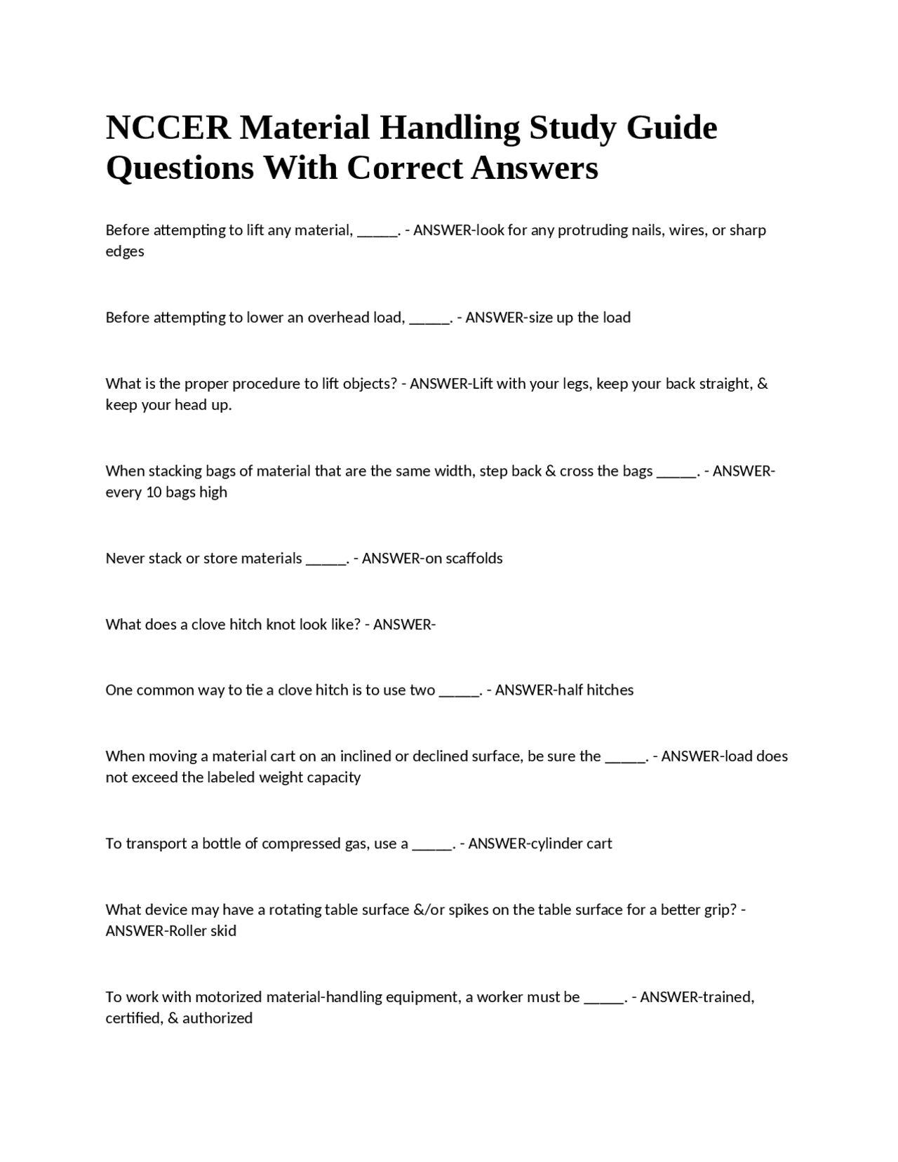 NCCER Material Handling Study Guide Questions With Correct Answers ...