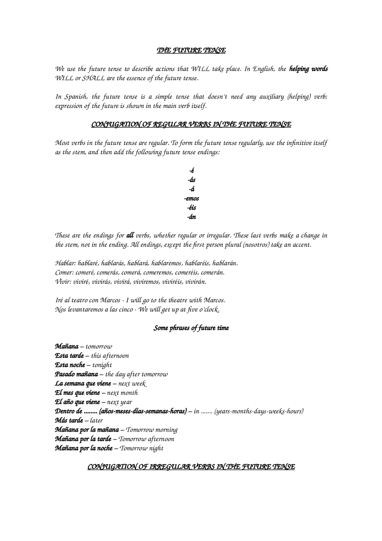 Future tense in Spanish | Study notes Spanish | Docsity