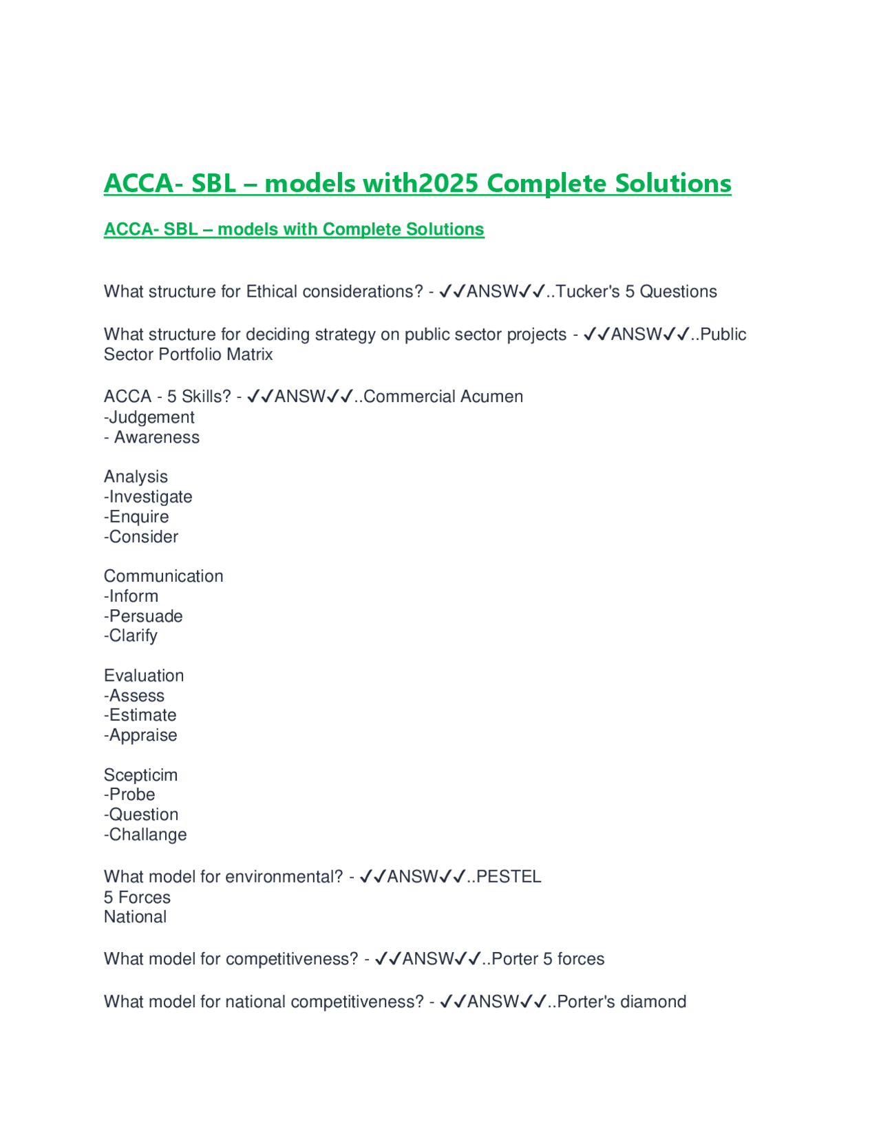 ACCA- SBL – models with2025 Complete Solutions ACCA- SBL – models with Complete Solutions ...