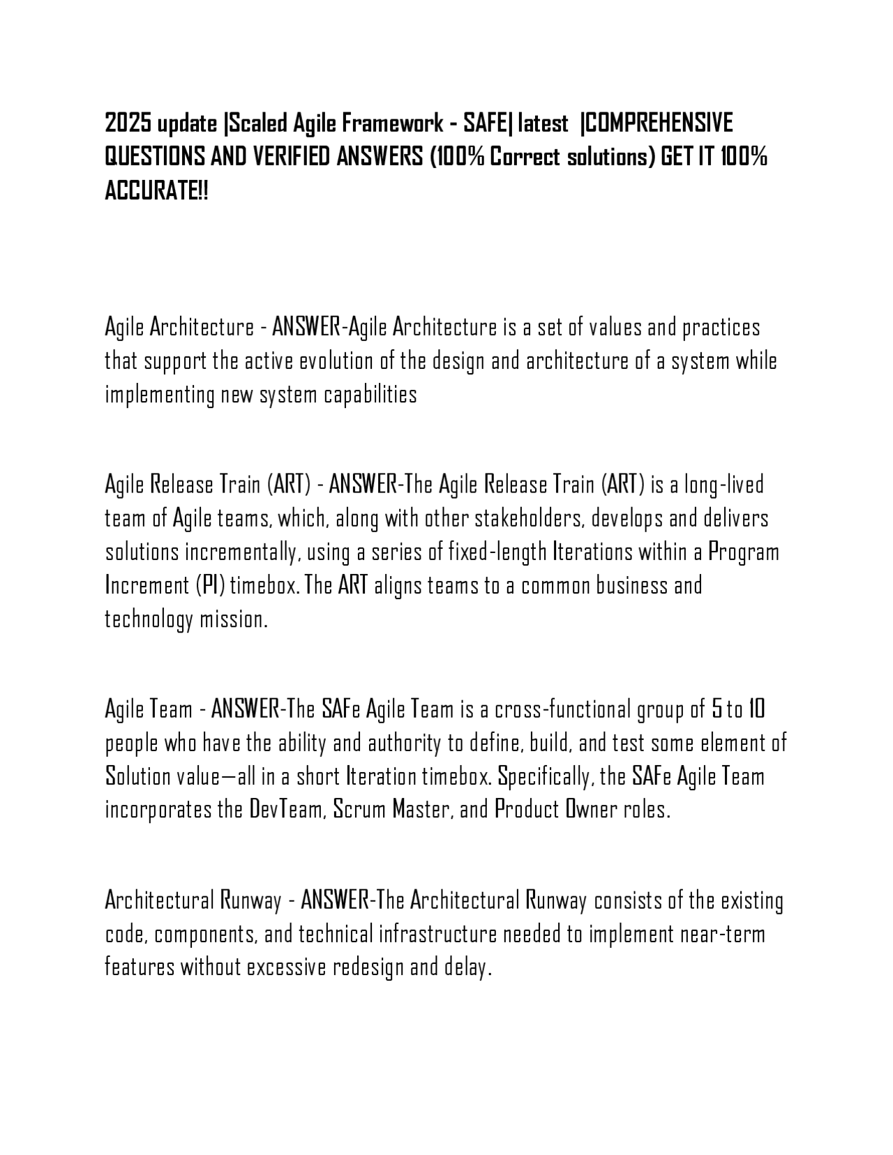 Scaled Agile Framework (SAFe) - Comprehensive Questions and Answers ...