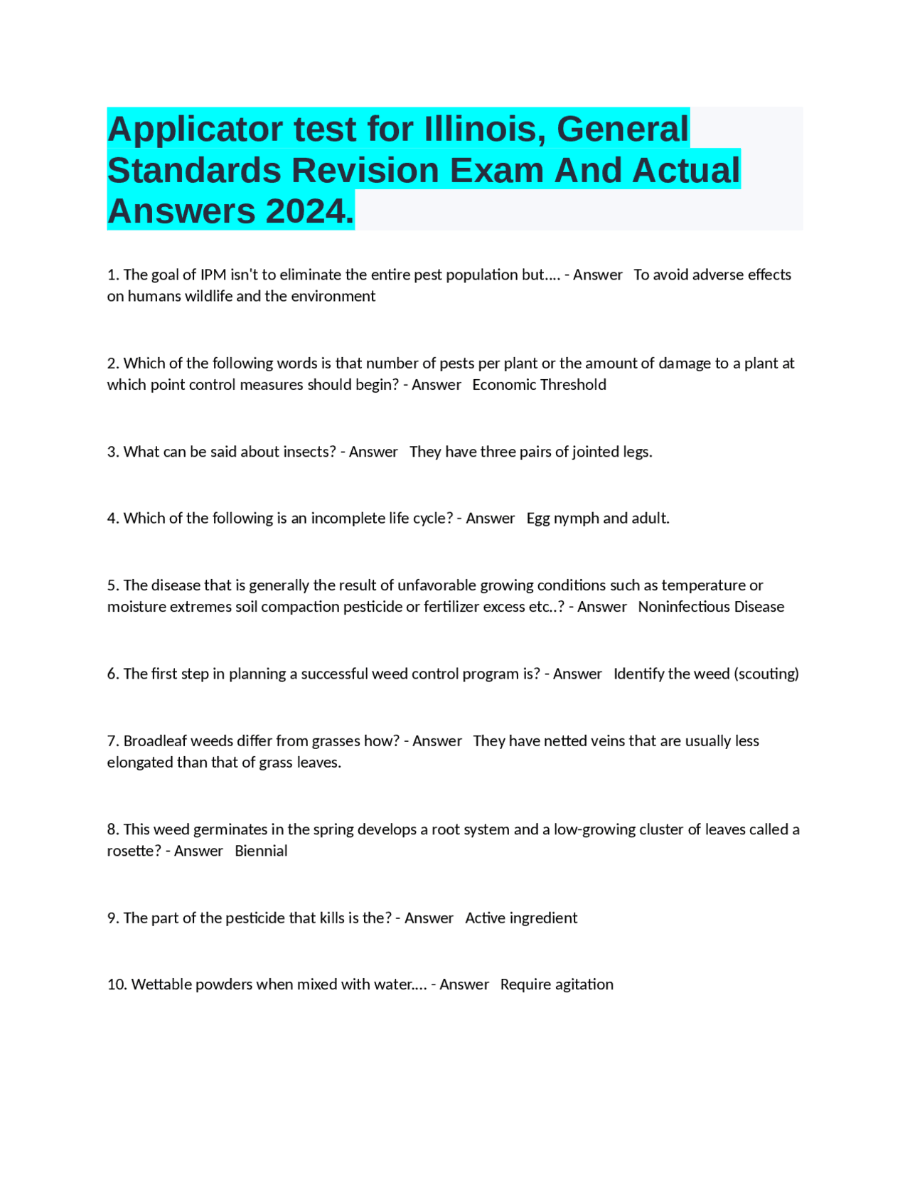 Illinois General Standards Revision Exam And Actual Answers 2024 ...