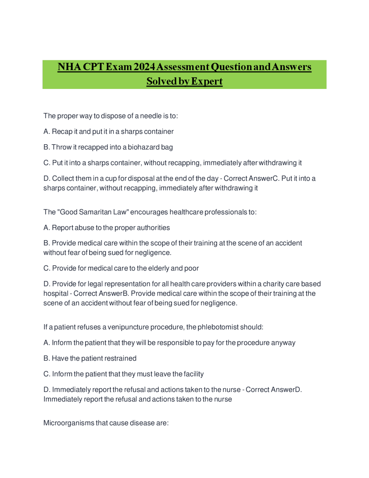 NHA CPT Exam 2024: Phlebotomy Technician Study Guide | Exams Nursing ...