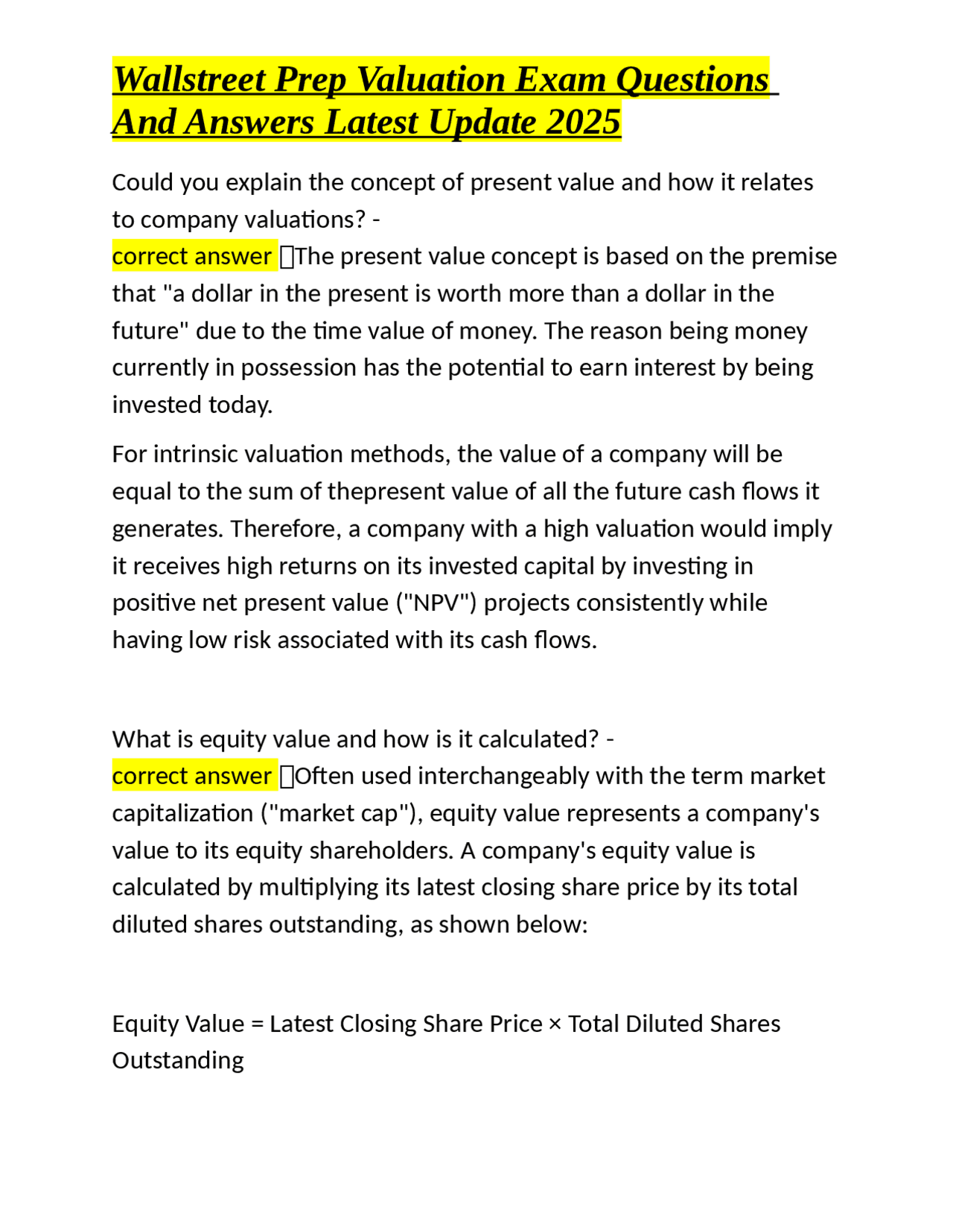 Valuation Exam Questions and Answers: A Comprehensive Guide to Key ...