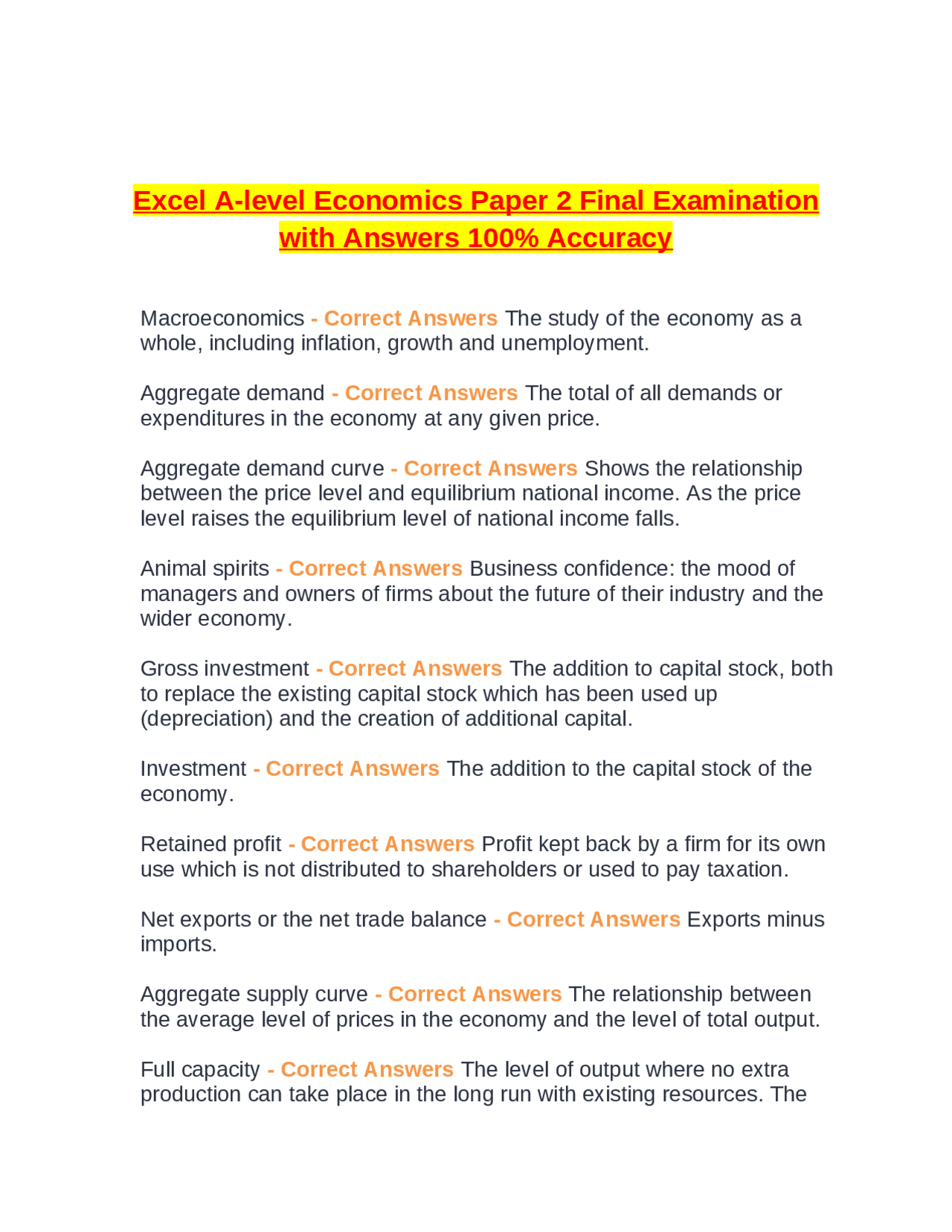 A-Level Economics Paper 2: Macroeconomics Definitions and Explanations ...