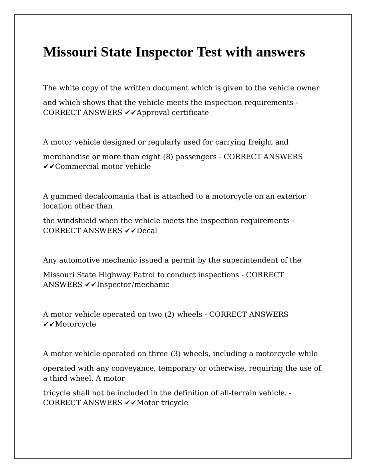 Missouri State Vehicle Inspection Test: Definitions and Procedures ...