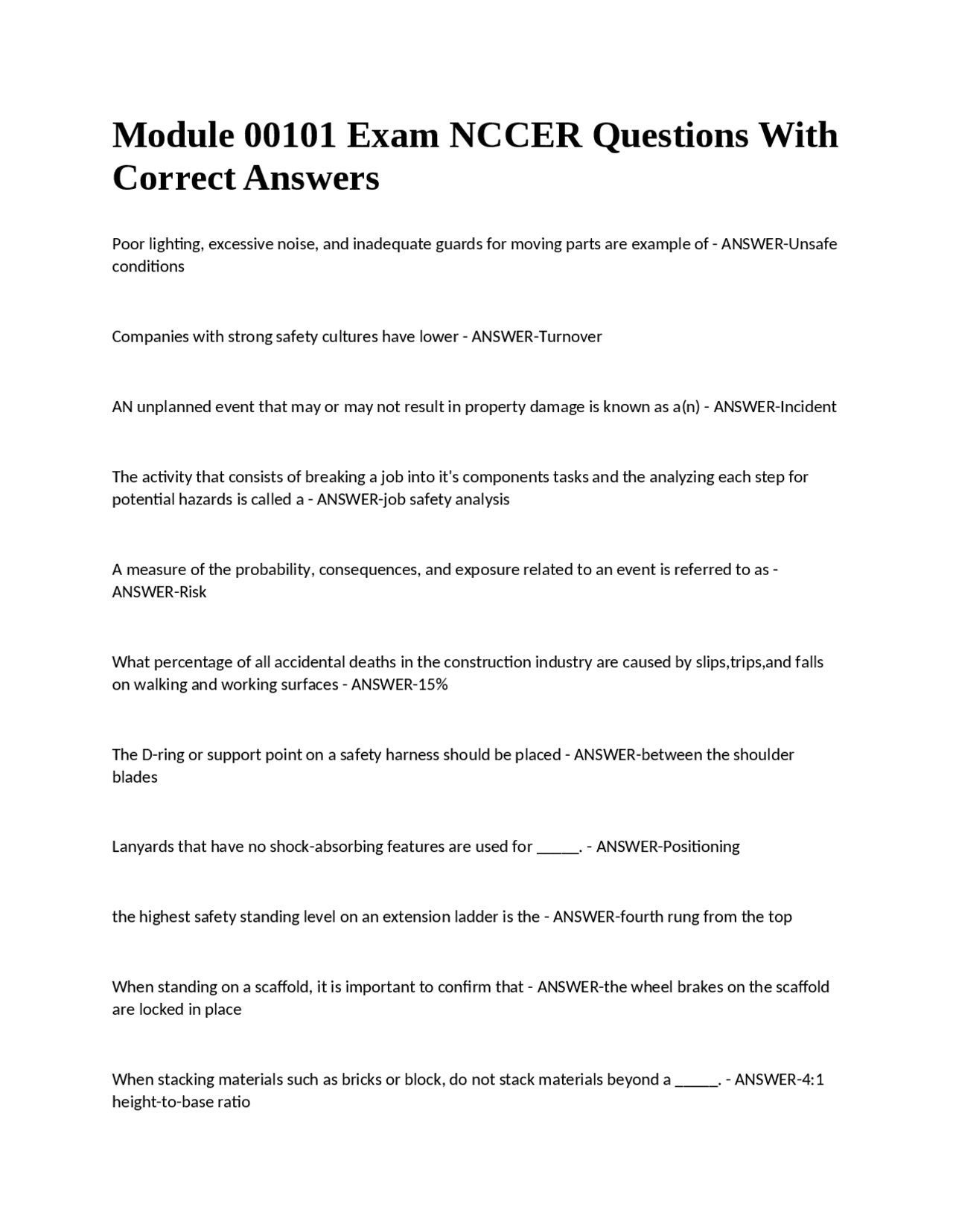 Module 00101 Exam NCCER Questions With Correct Answers. | Exams ...