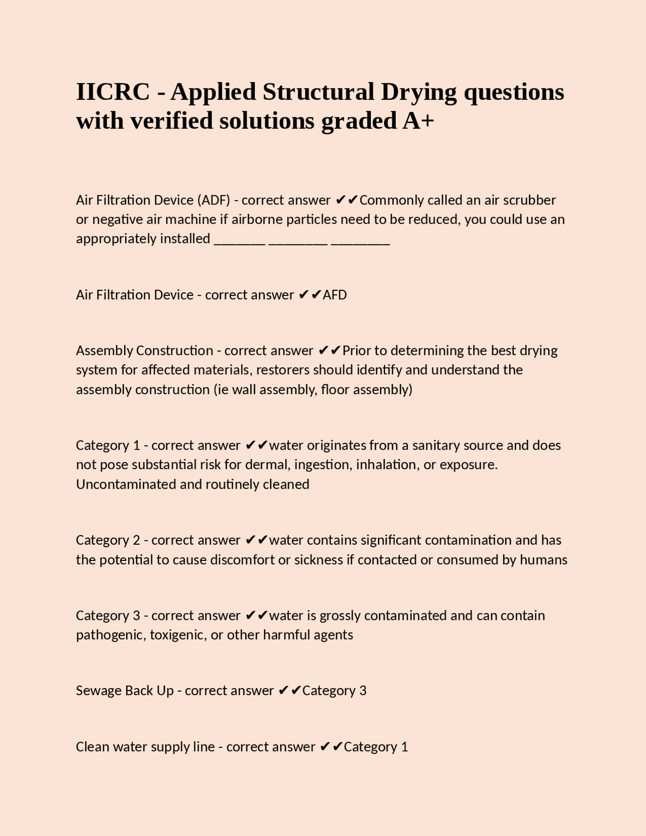 IICRC - Applied Structural Drying questions with verified solutions graded A+ | Exams Nursing ...