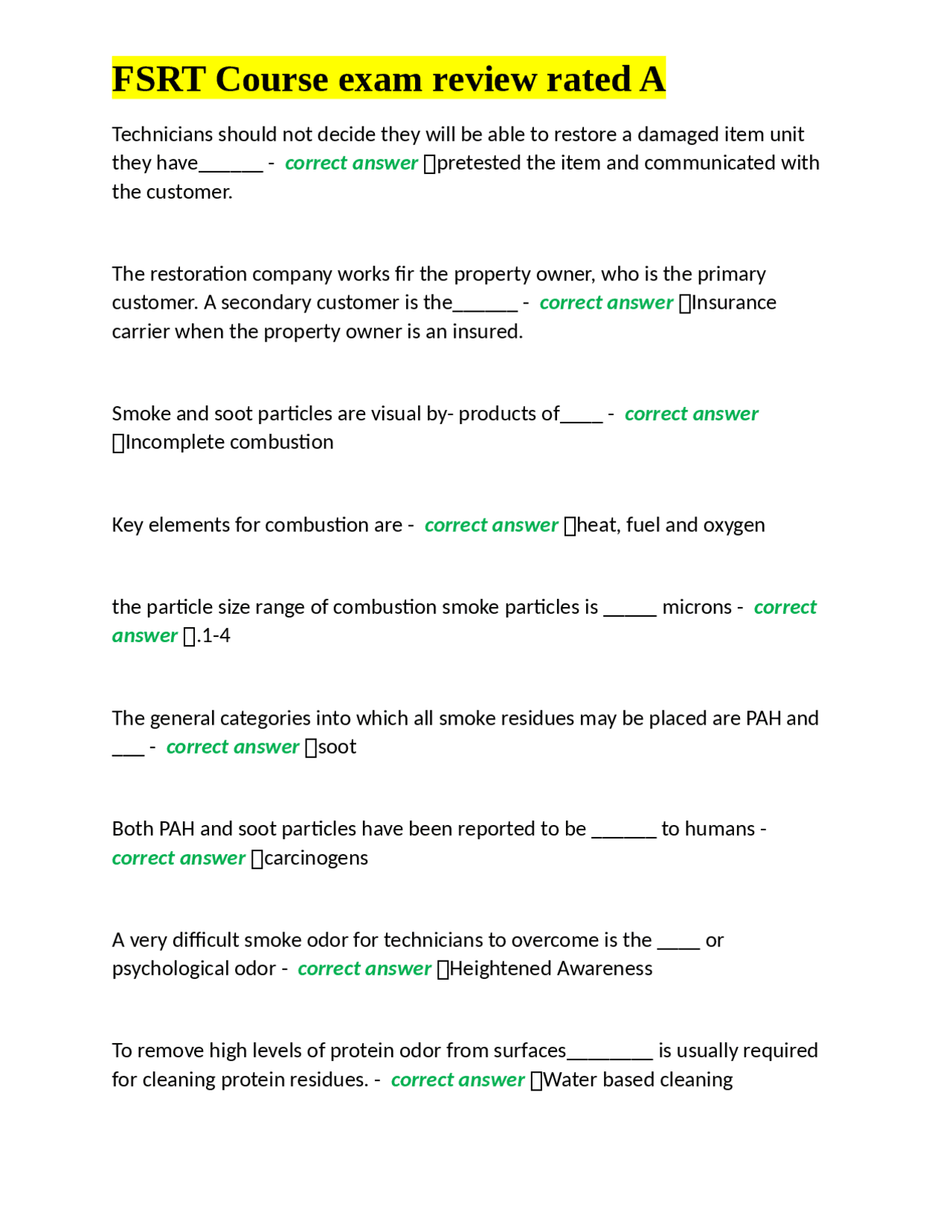FSRT Course Exam Review: Fire and Smoke Damage Restoration | Exams ...