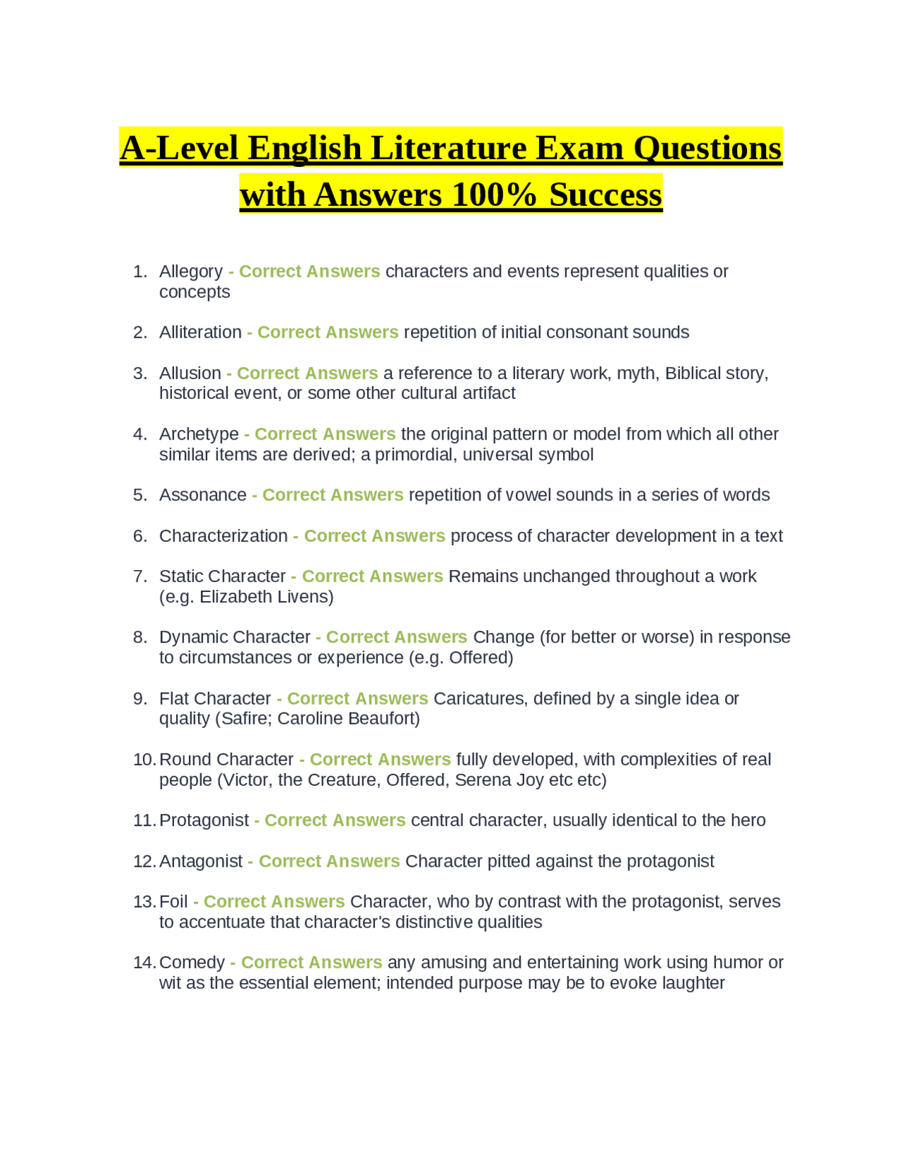 A-Level English Literature Exam Questions with Answers 100% Success ...