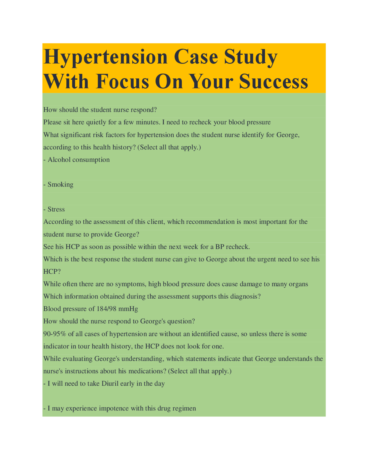 Hypertension Case Study With Focus On Your Success | Exams Health ...