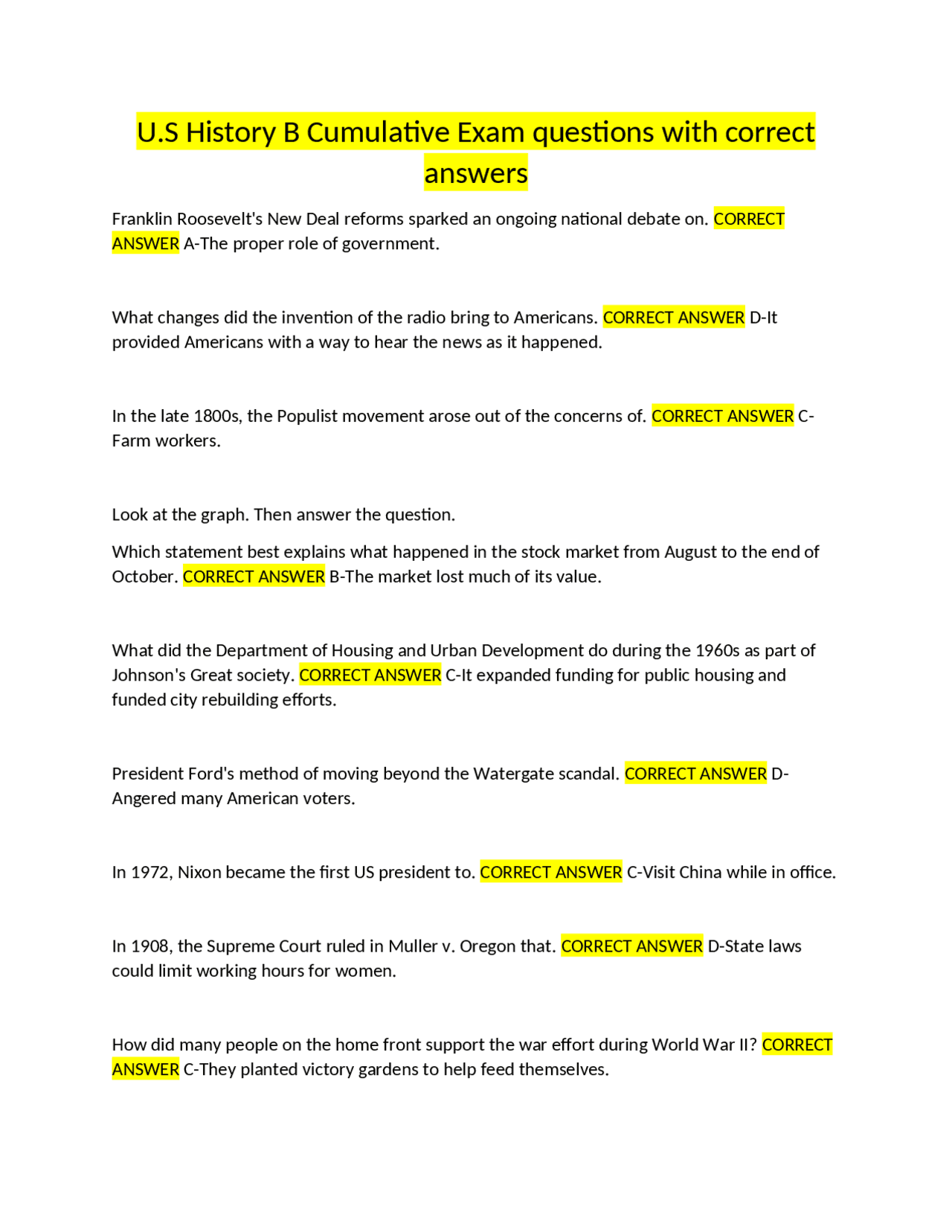 U.S History B Cumulative Exam questions with correct answers | Exams ...