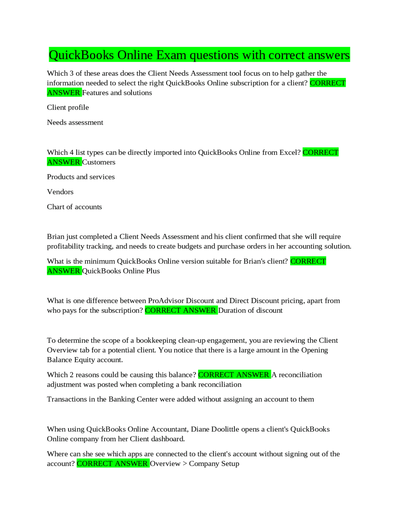 QuickBooks Online Exam Questions and Answers | Exams Software ...