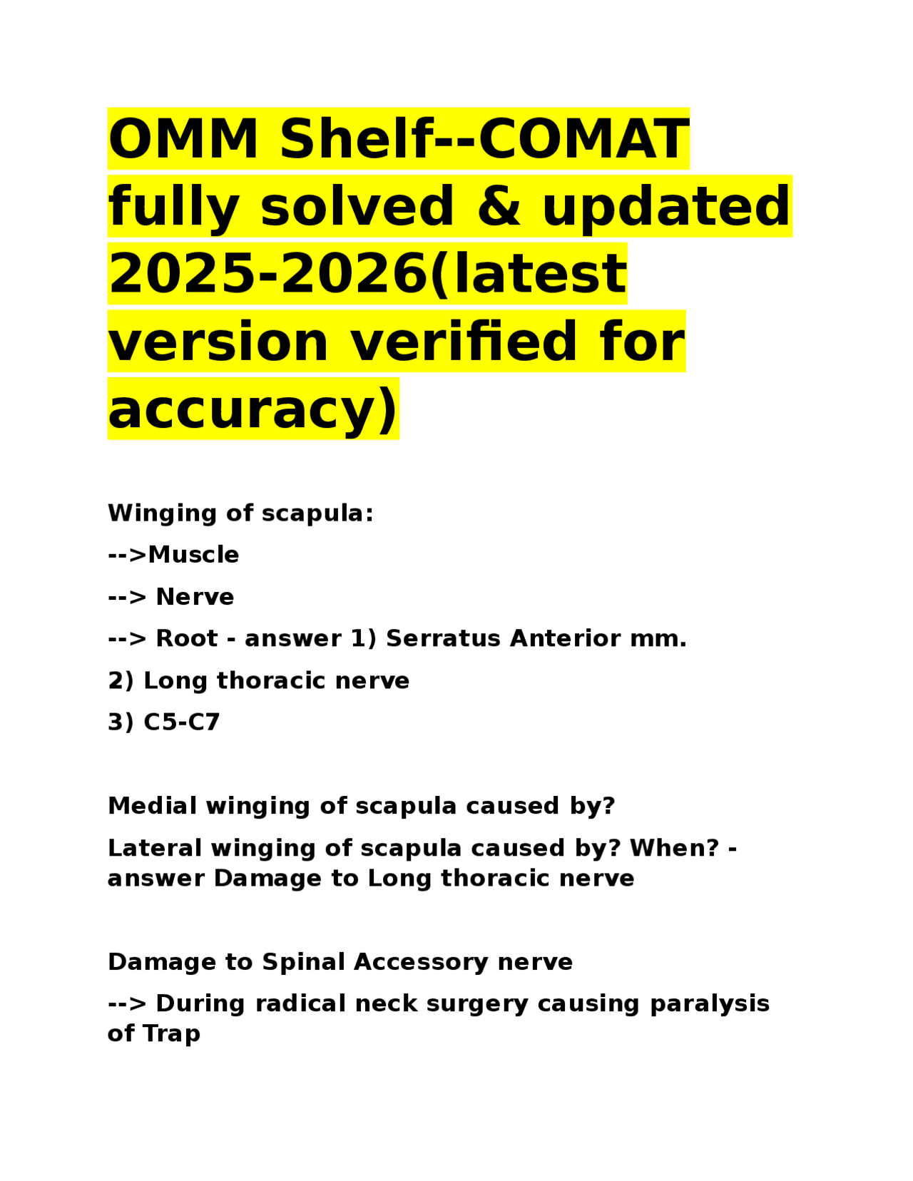 OMM Shelf--COMAT fully solved & updated 2025-2026(latest version ...