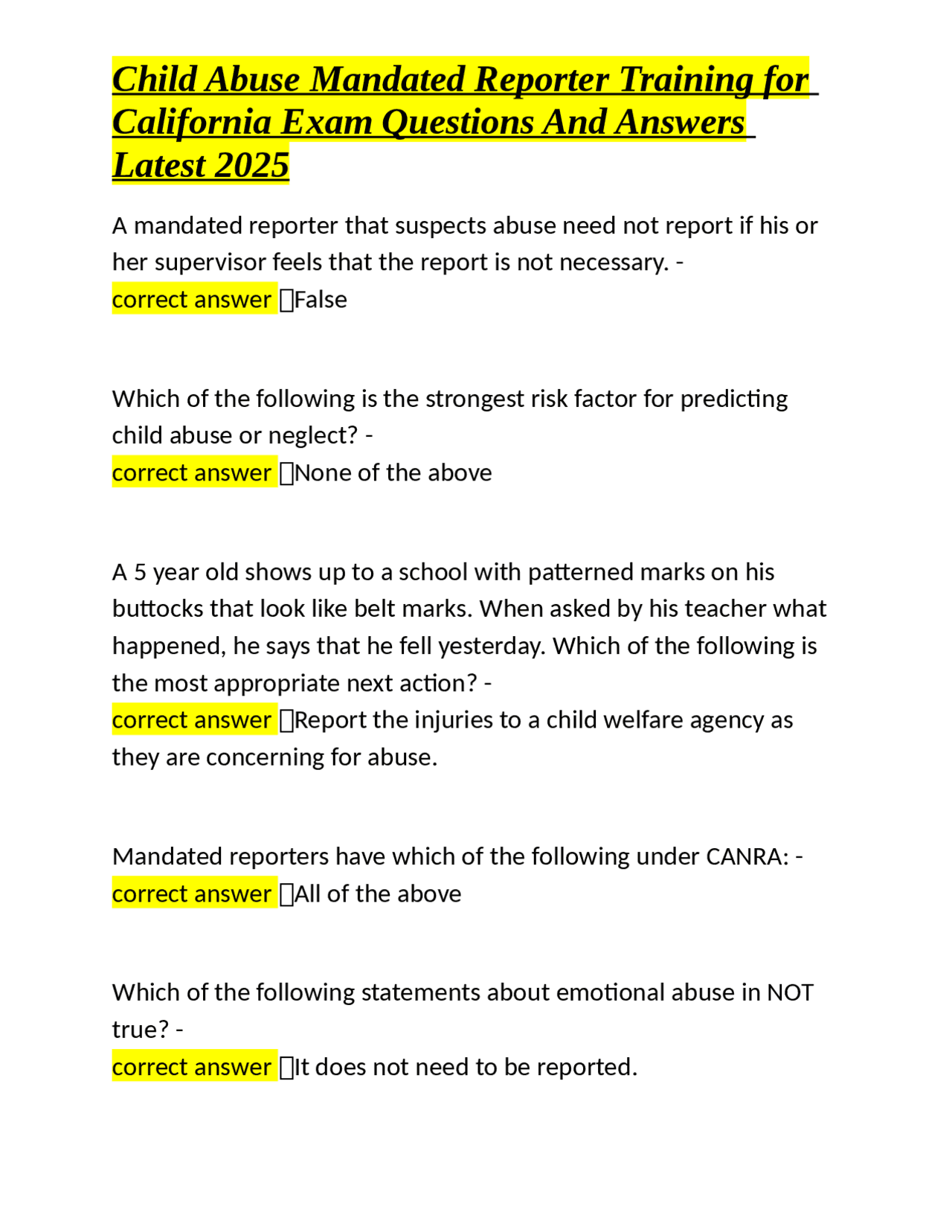 Child Abuse Mandated Reporter Training for California: Exam Questions ...
