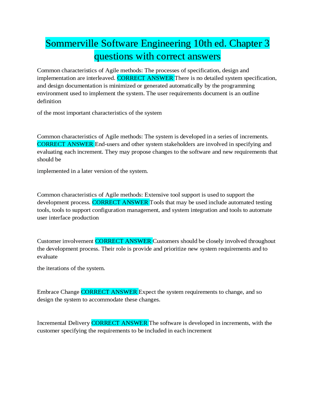 Sommerville Software Engineering 10th ed. Chapter 3 questions with correct answers | Exams ...