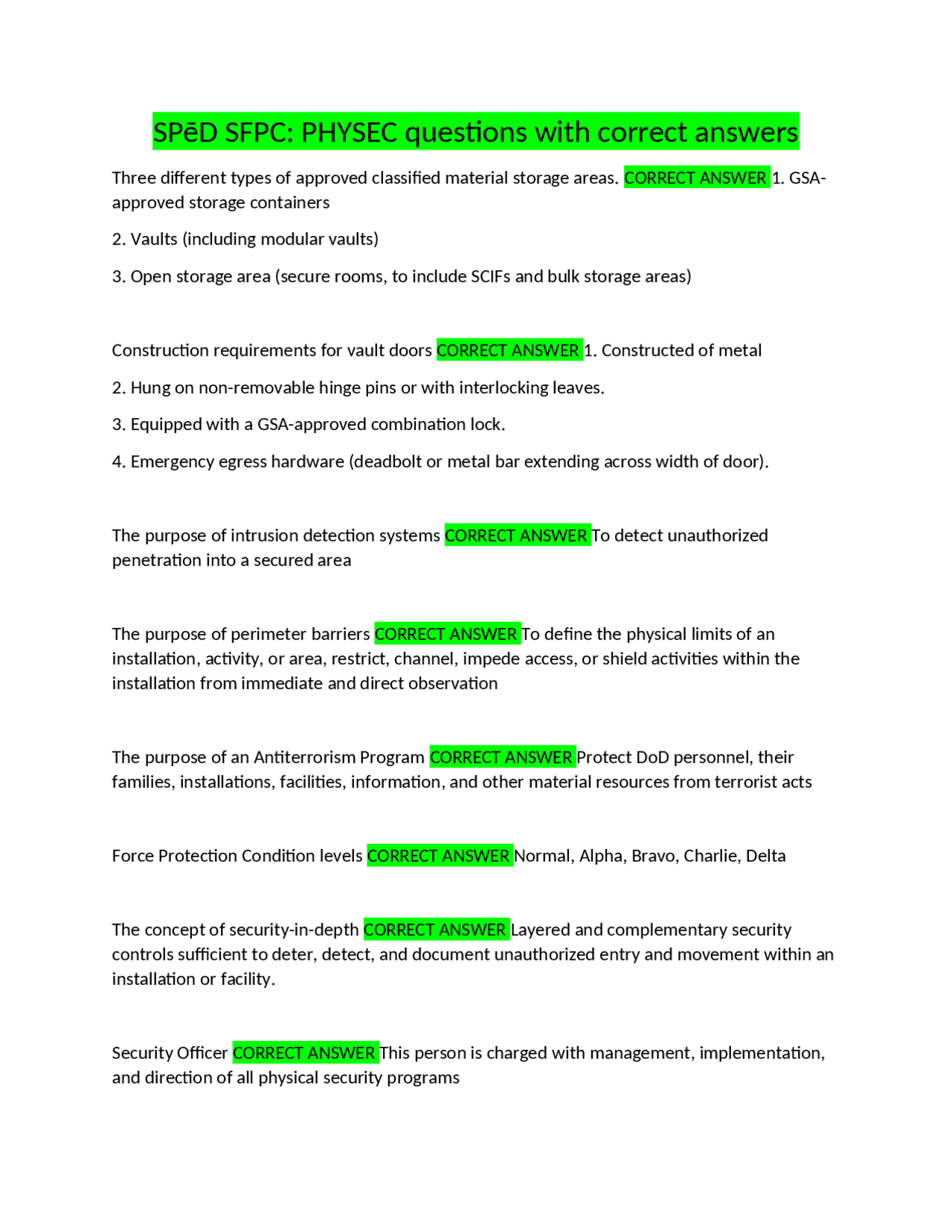 Physical Security: Questions and Answers for DoD Personnel | Exams ...