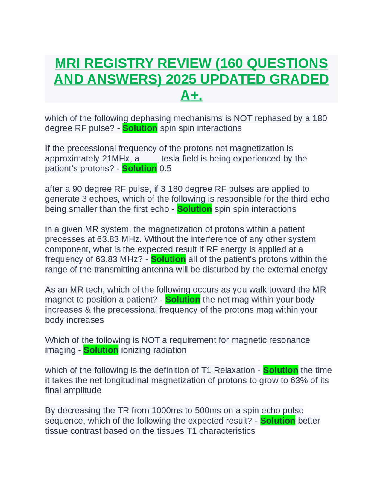 MRI Registry Review: 160 Questions and Answers (2025 Updated) | Exams ...
