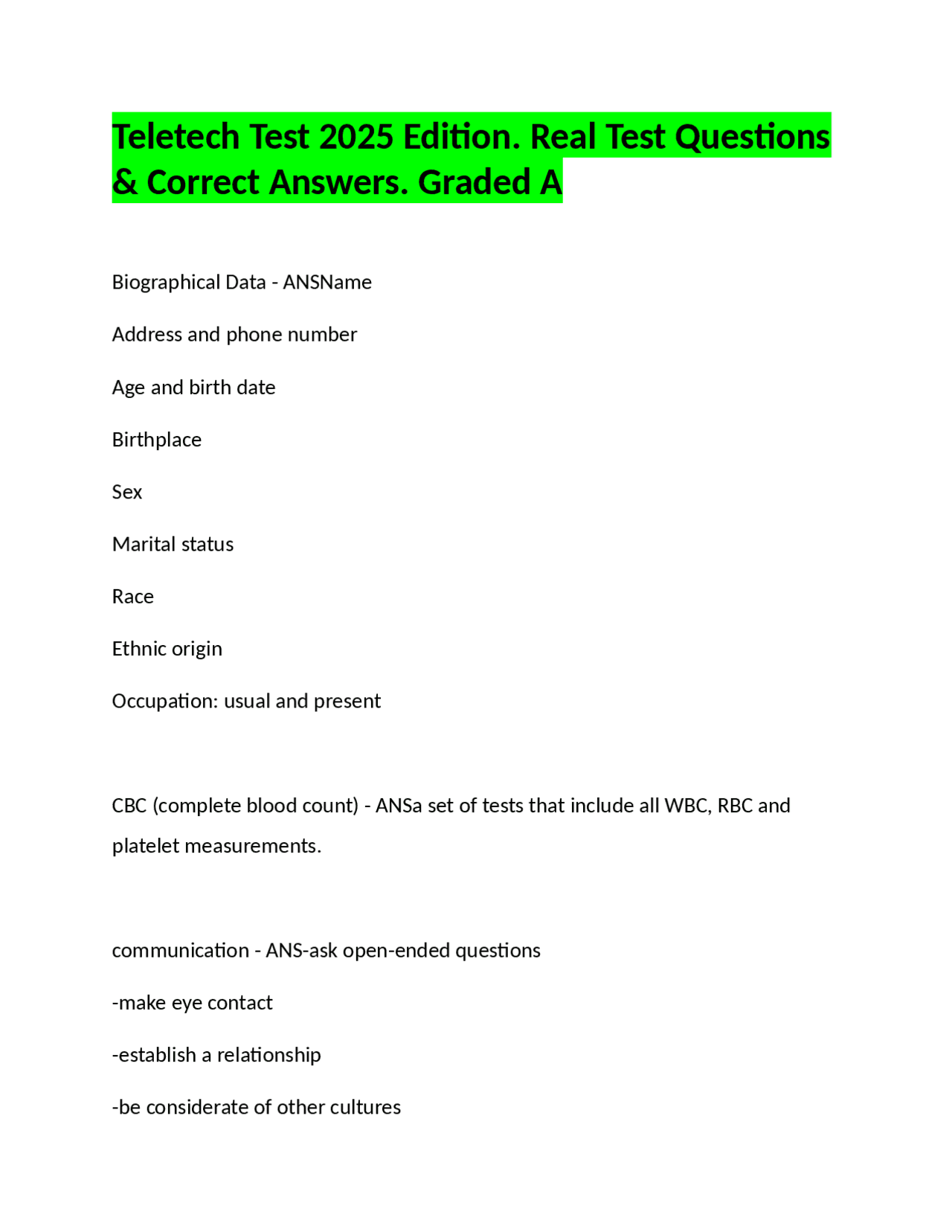 Teletech Test 2025 Edition. Real Test Questions & Correct Answers ...