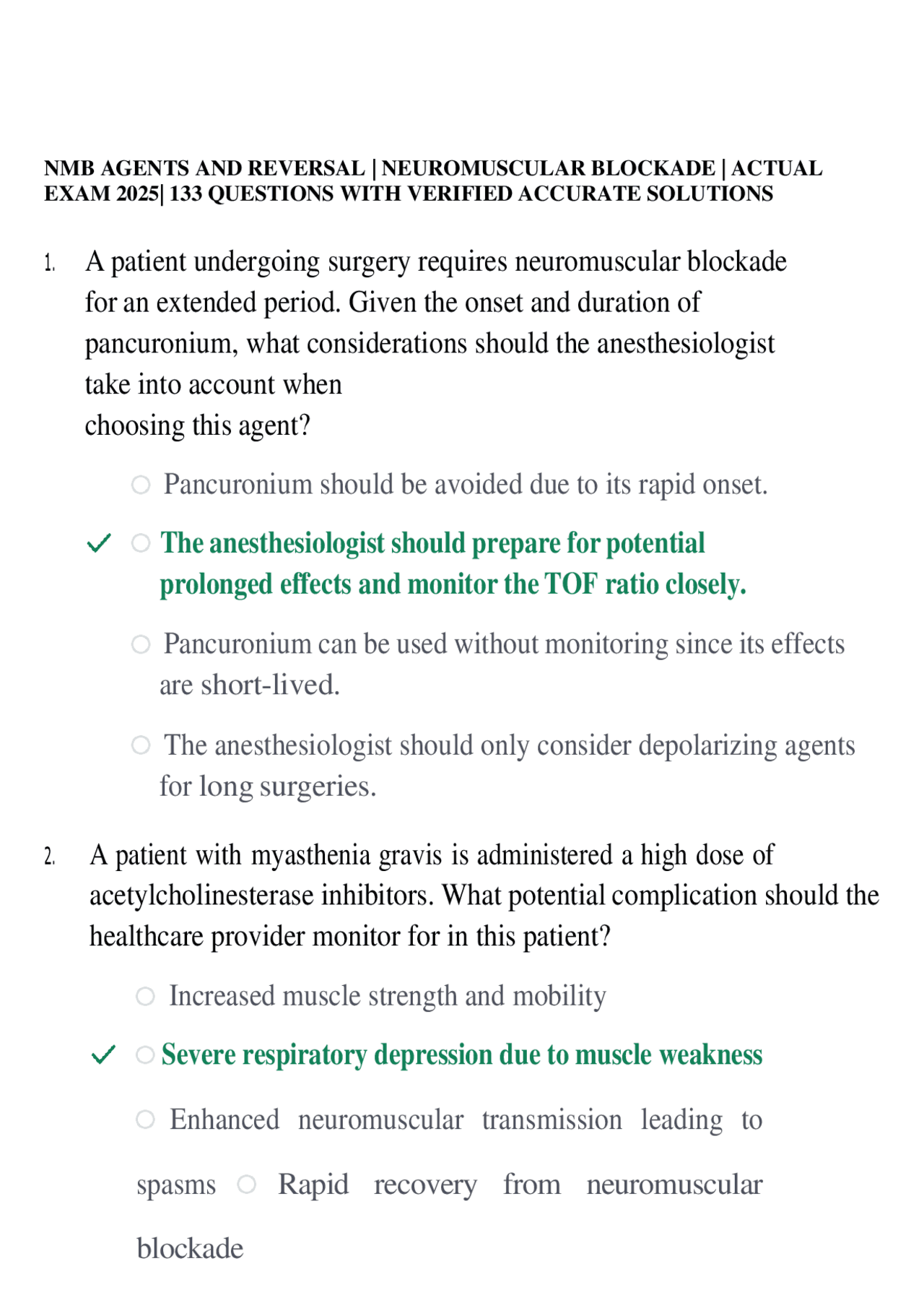 NMB AGENTS AND REVERSAL | NEUROMUSCULAR BLOCKADE | ACTUAL EXAM 2025 ...