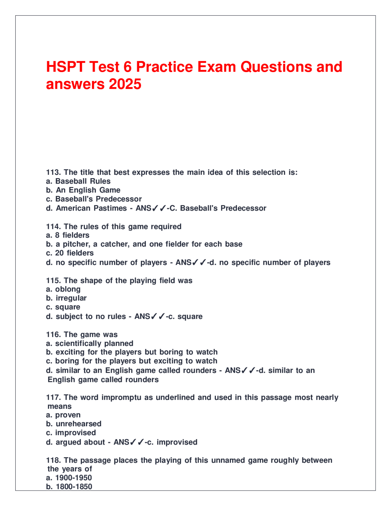 HSPT Test 6 Practice Exam Questions and answers 2025. | Exams ...