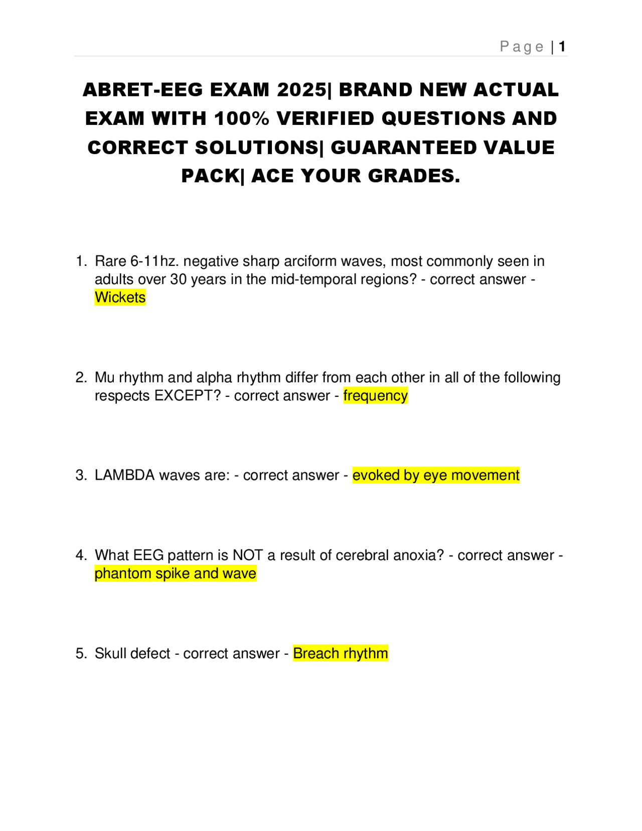 ABRET-EEG EXAM 2025| BRAND NEW ACTUAL EXAM. | Exams Nursing | Docsity