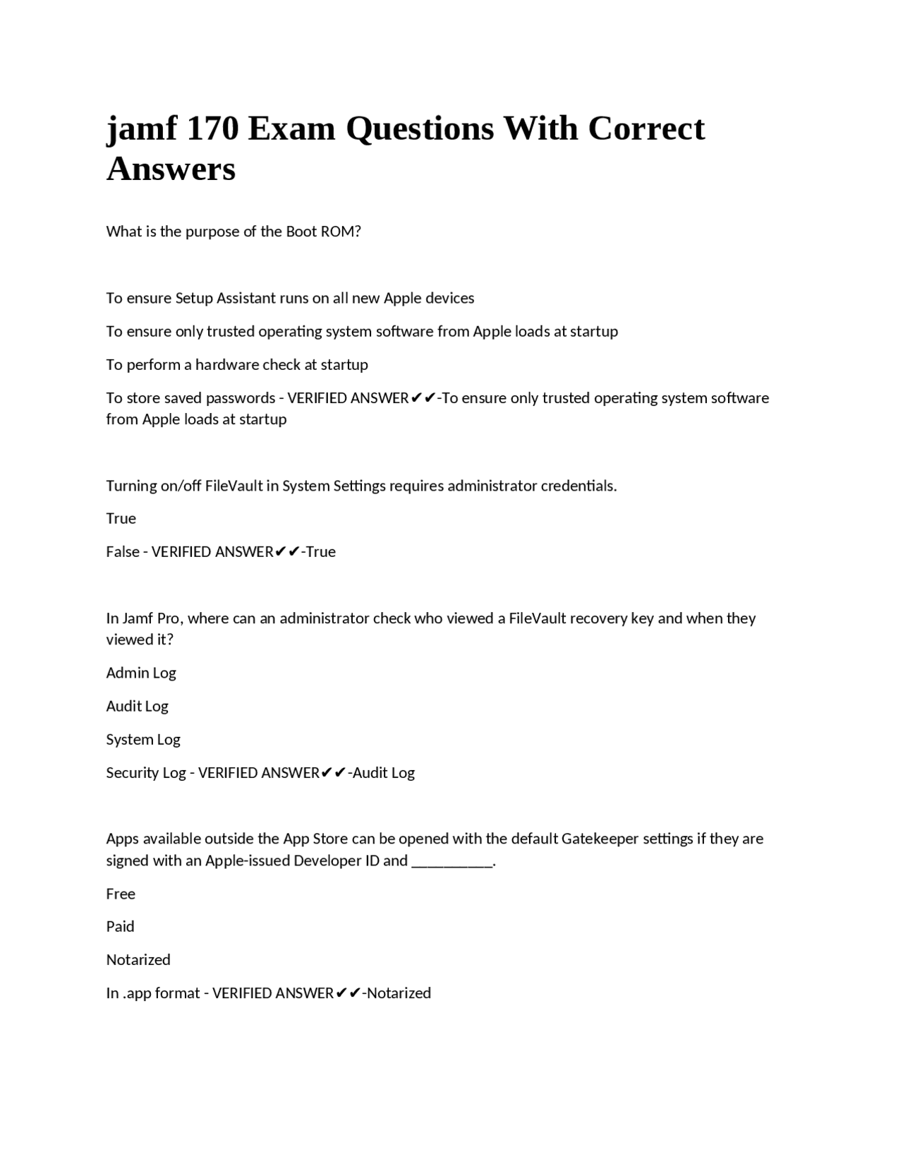 Jamf Pro 170 Exam Questions and Answers | Exams Organization and Business Administration | Docsity
