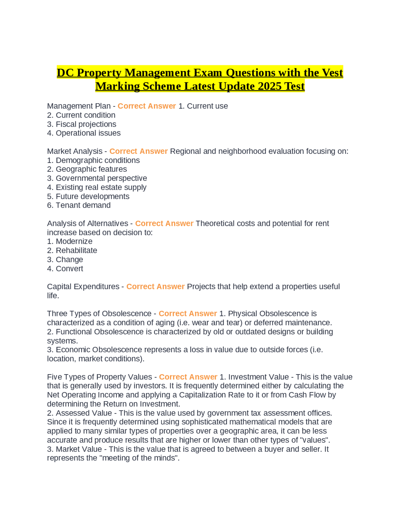 DC Property Management Exam Questions and Answers: A Comprehensive ...