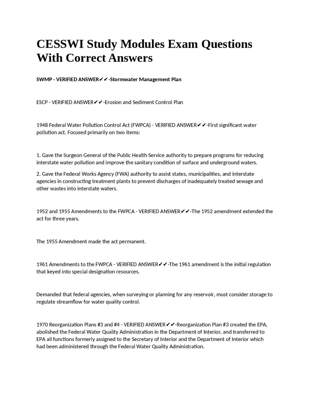 CESSWI Study Modules Exam Questions With Correct Answers. | Exams ...